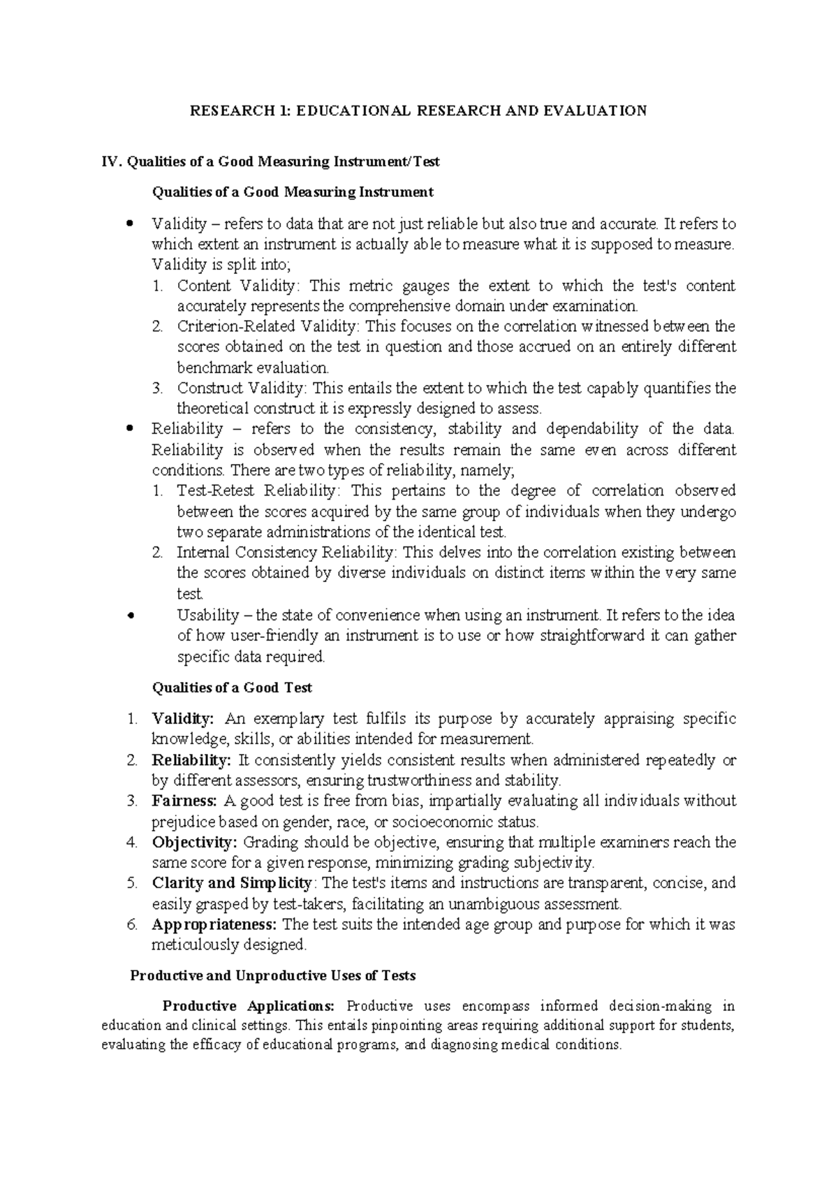 RESEARCH 1: EDUCATIONAL RESEARCH & EVALUATION IV - Measuring Instrument - Studocu