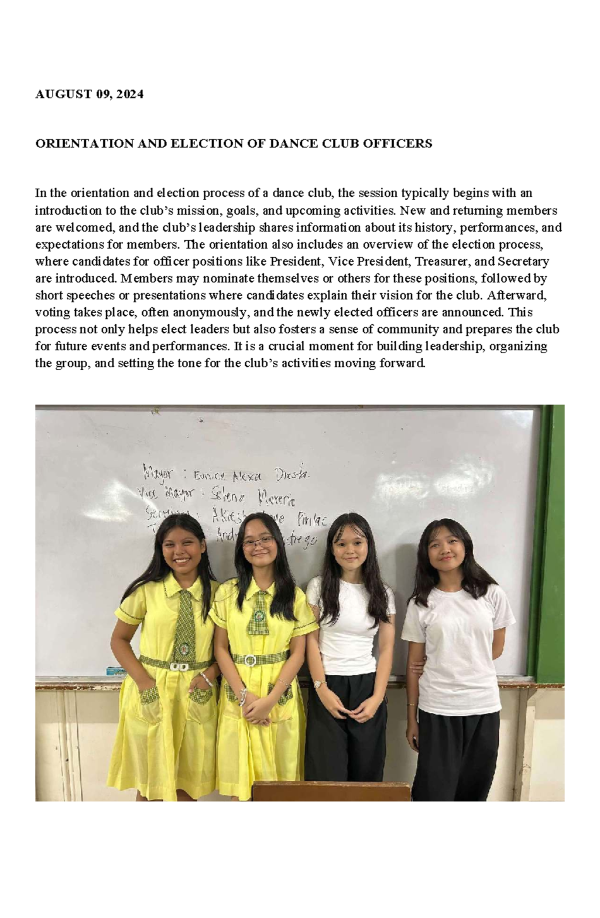 Dance Club Activities Overview: Orientation, Practices & Events - Studocu