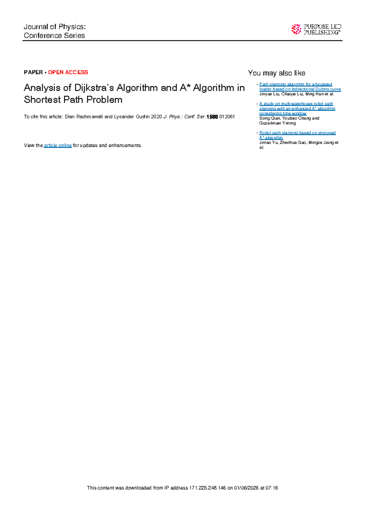 Analysis of Shortest Path Algorithms: Dijkstra vs A* (ICCAI 2019) - Studocu