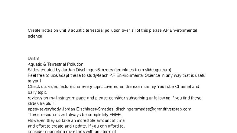 AP Environmental Science Unit 8 Review: Aquatic & Terrestrial Pollution ...