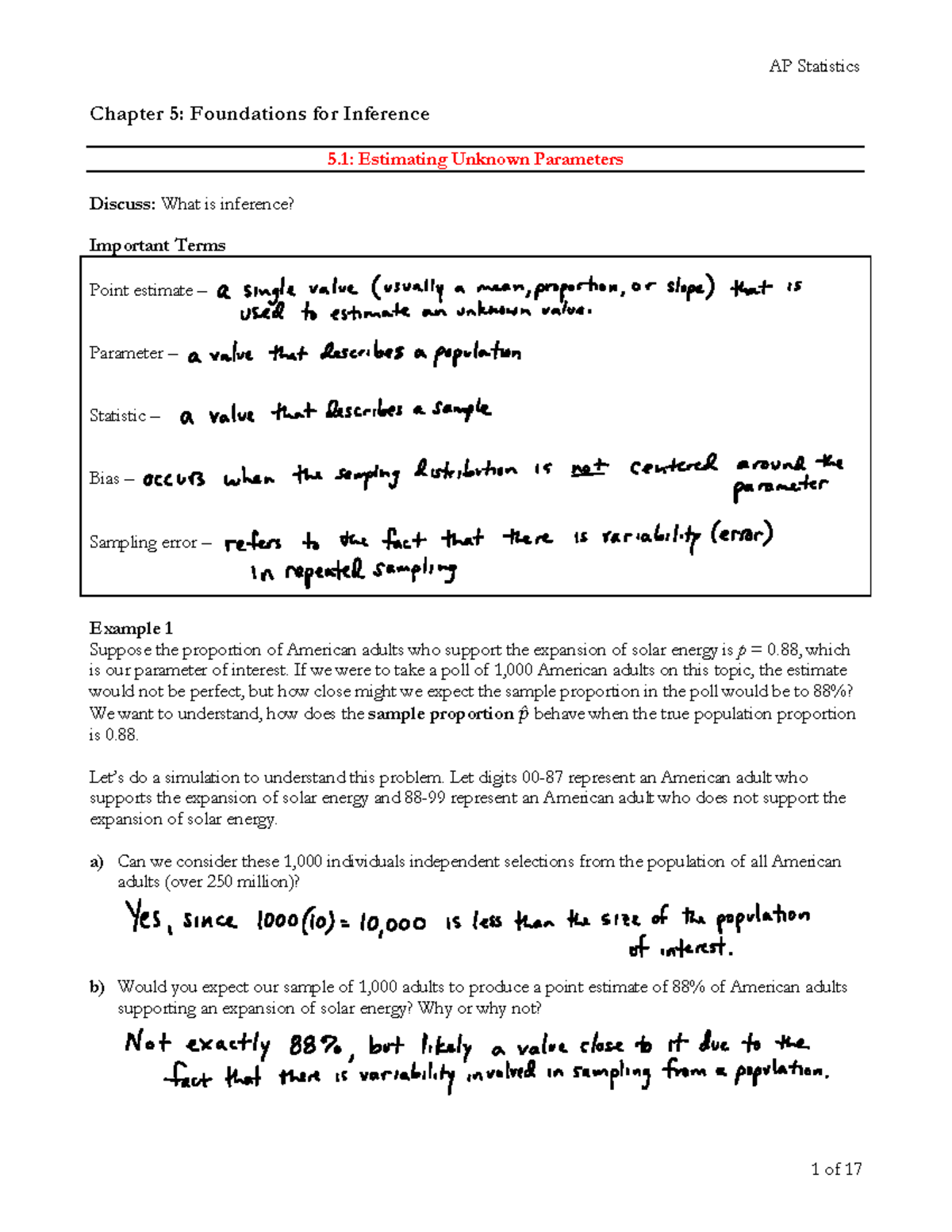 AP Statistics (AHSS) Chapter 5: Foundations for Inference Notes - Studocu