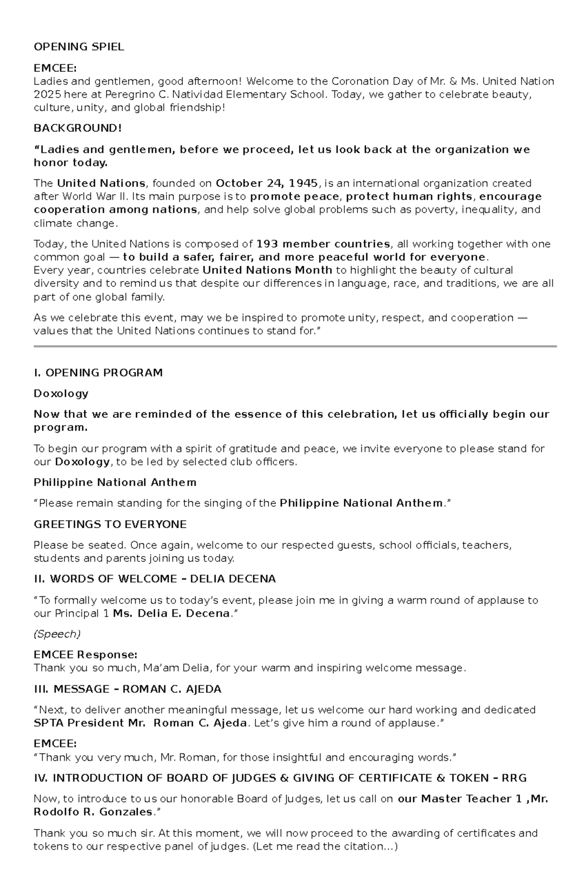 Mr. and Ms. United Nation 2025: Coronation Day Script - Studocu