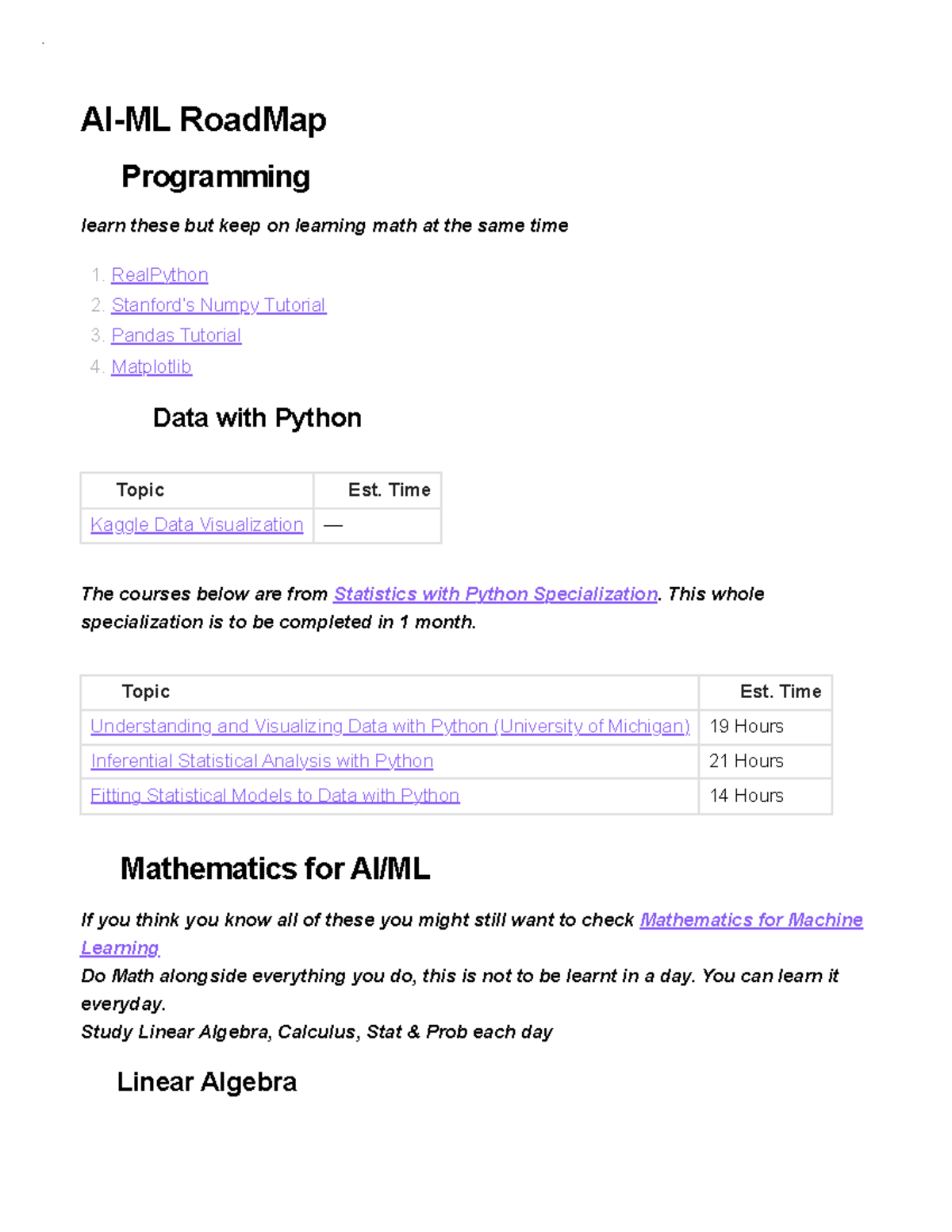AI-ML Road Map - Road map for learning Machine Learning - AI-ML RoadMap ...
