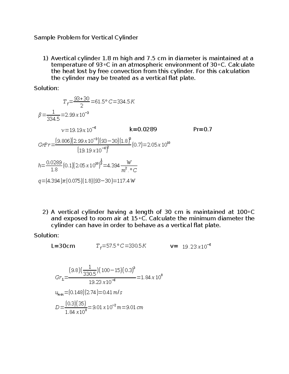 Sample Problem Free Convevtion - Sample Problem for Vertical Cylinder ...