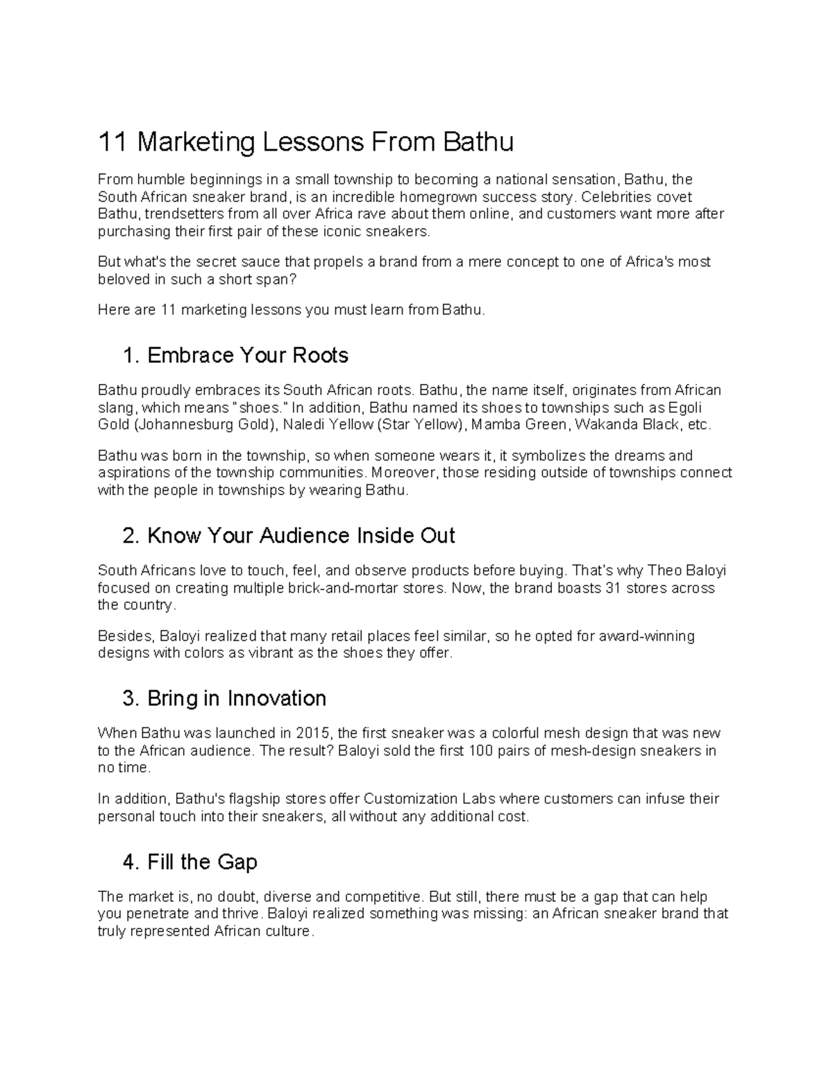 11 Key Marketing Insights from Bathu's Success Story - Studocu