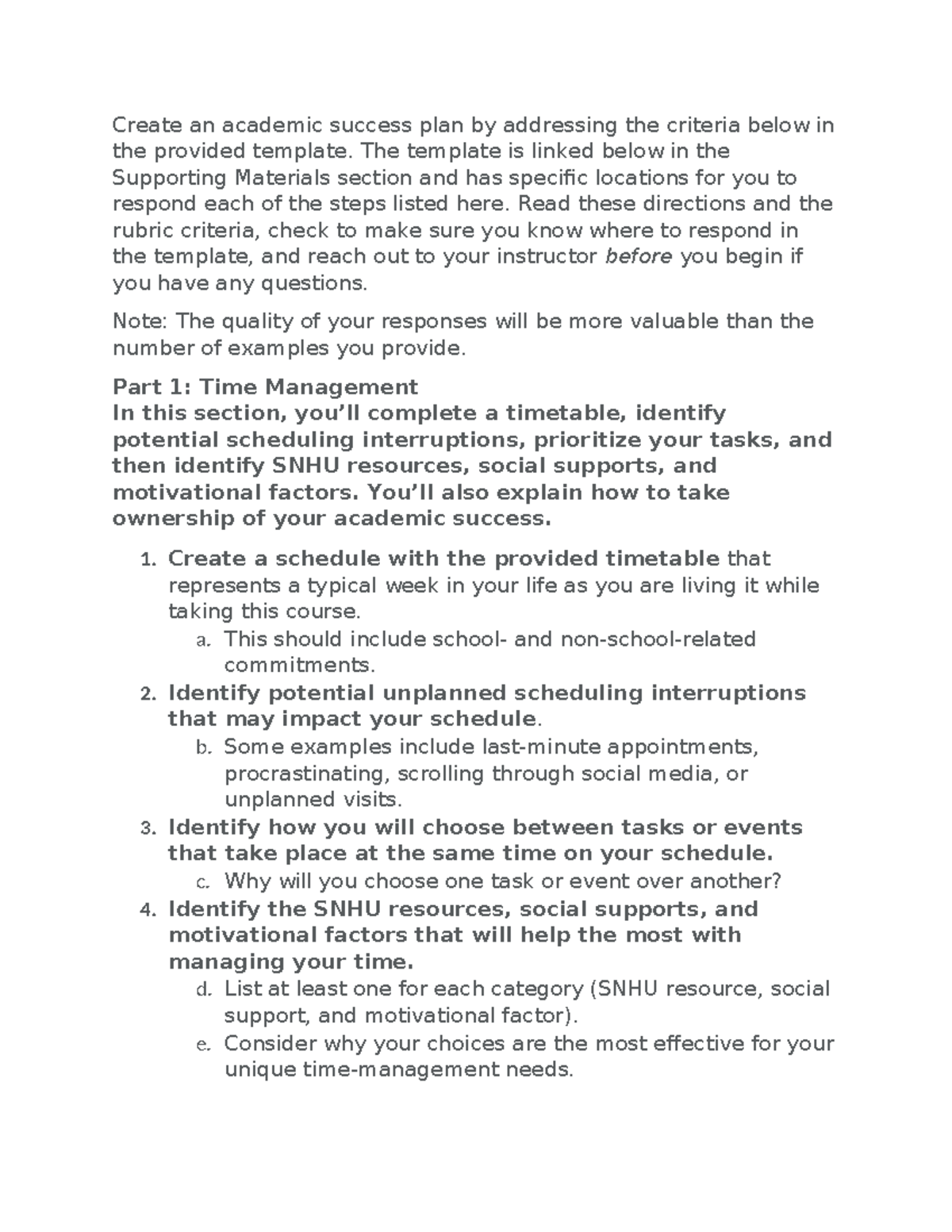 SNHU Academic Success Plan Guidelines and Template Instructions - Studocu