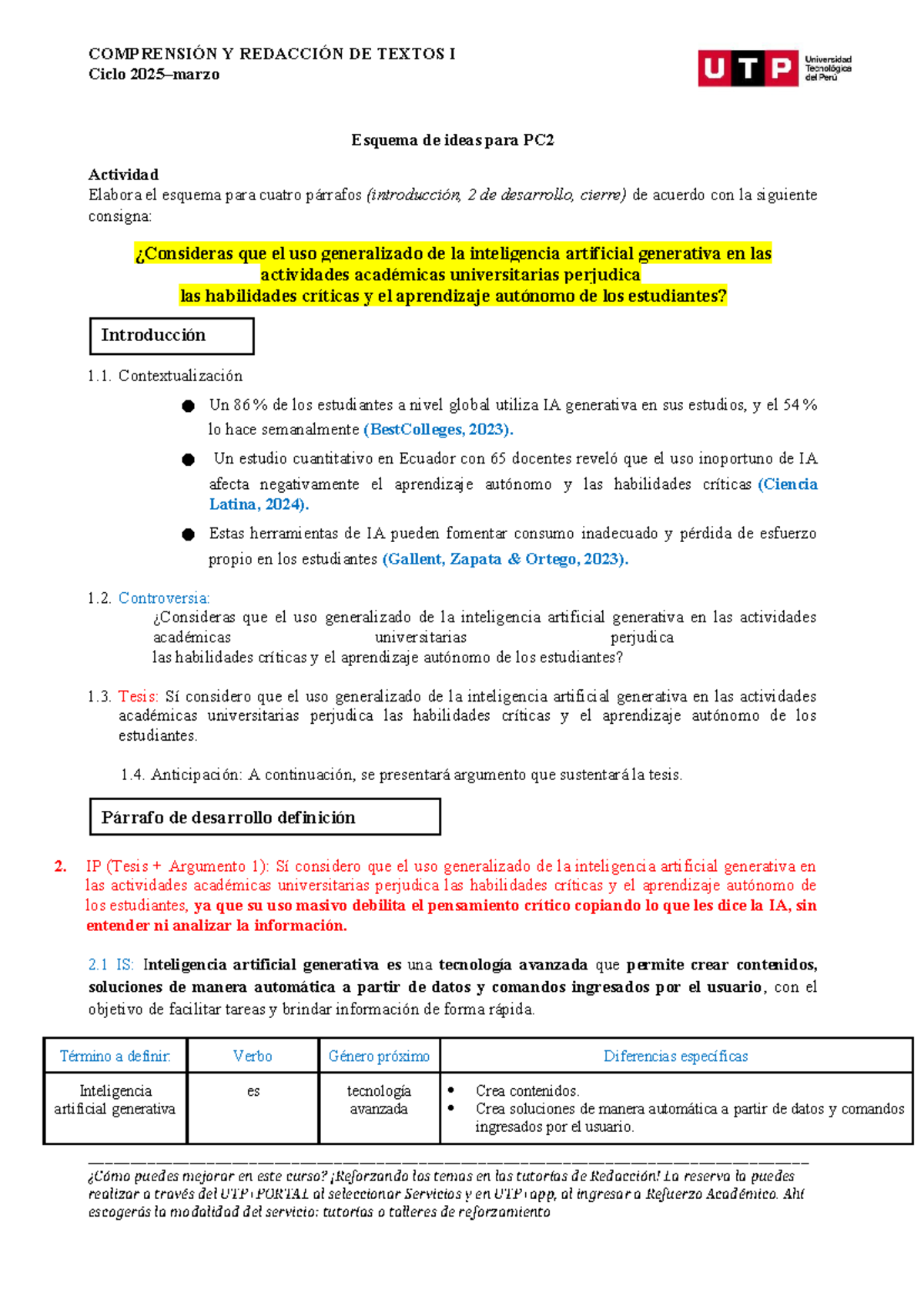 Esquema de Ideas para PC2: Impacto de la IA en Habilidades Críticas ...