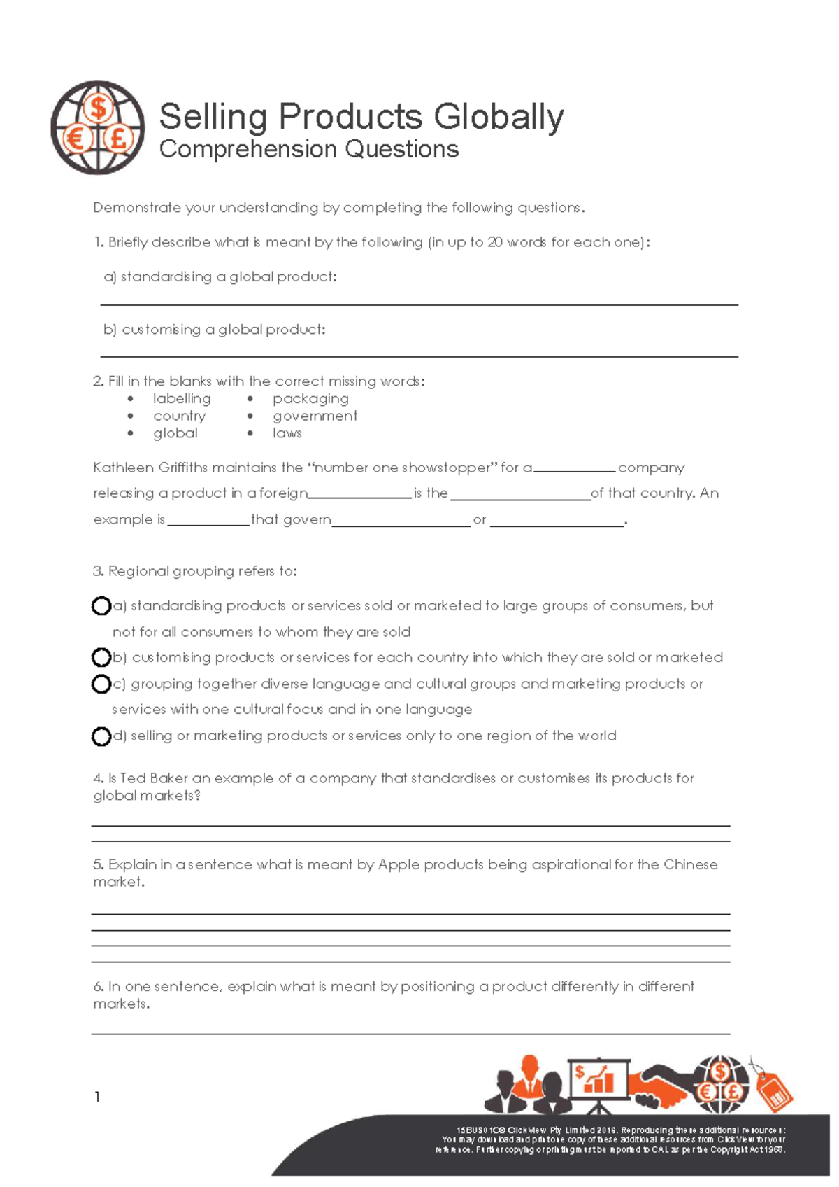 Selling Products Globally: Comprehension Questions Worksheet - Studocu