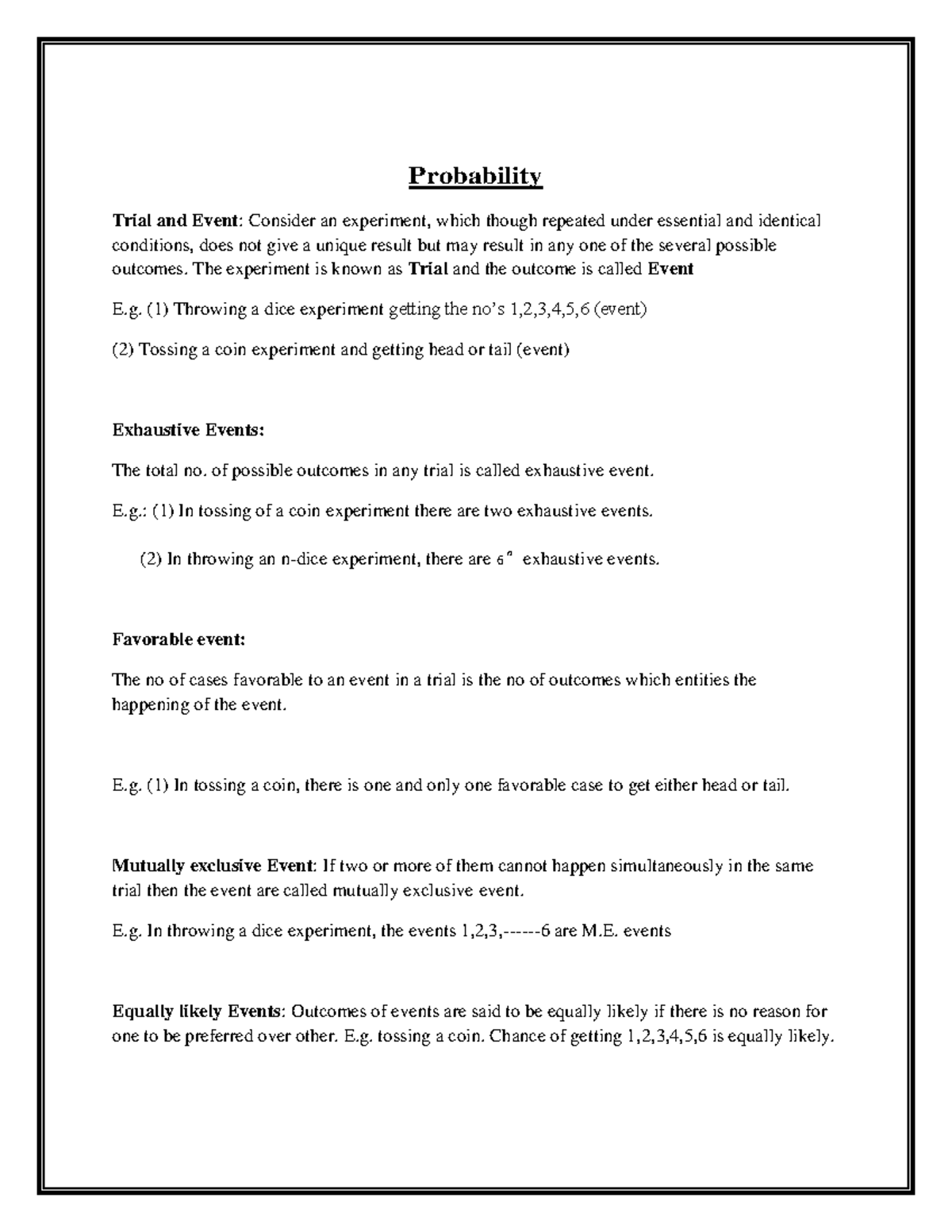 Unit 1 - Probability Concepts and Definitions Notes - Studocu