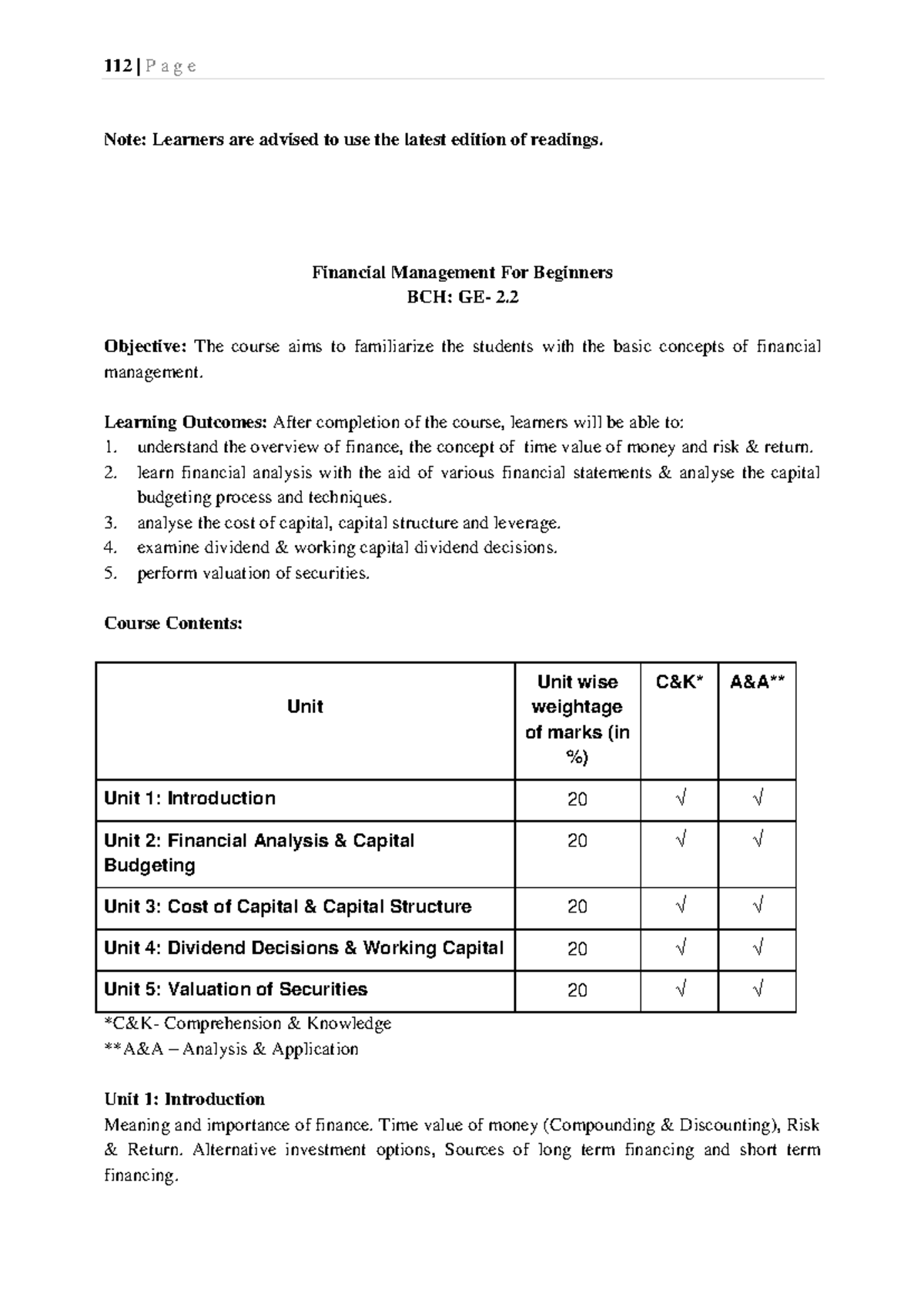 Financial Management for Beginners - GE Course Overview & Concepts ...