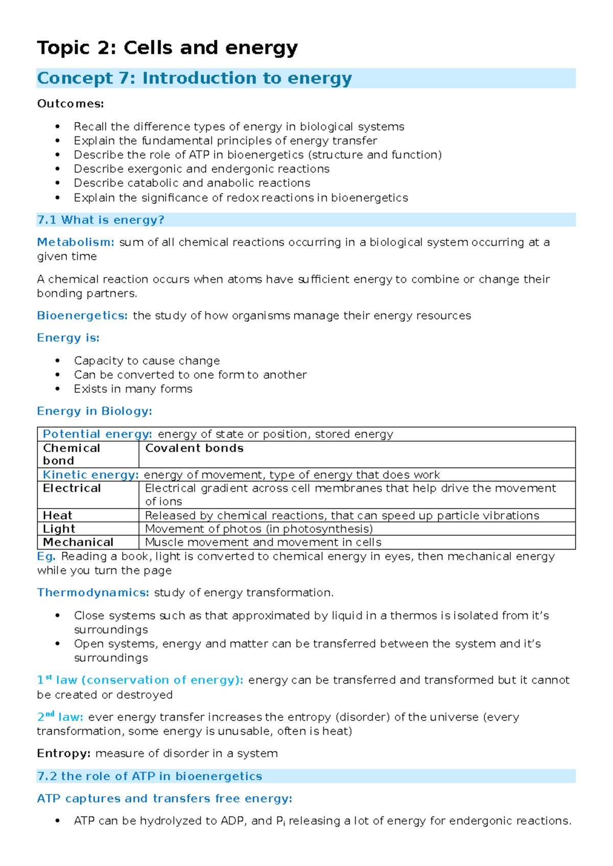 Topic 2: Energy in Cells - Understanding Bioenergetics and ATP ...