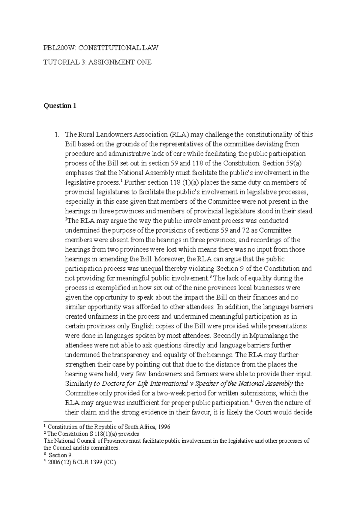 PBL200W: Constitutional Law Tutorial 3 - Assignment 1 Analysis - Studocu