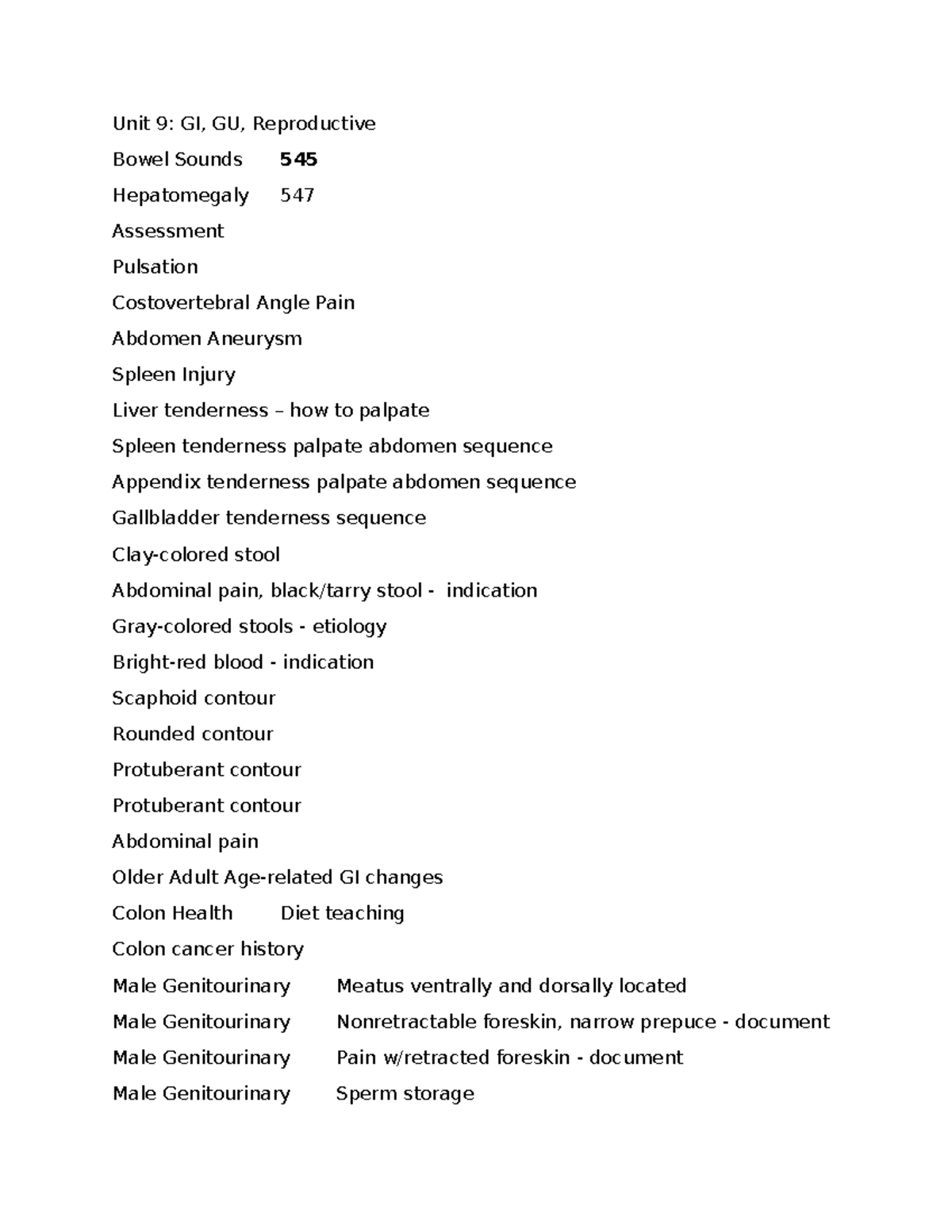 Exam 4 Concepts to Know: GI, GU, Reproductive Assessment Techniques ...