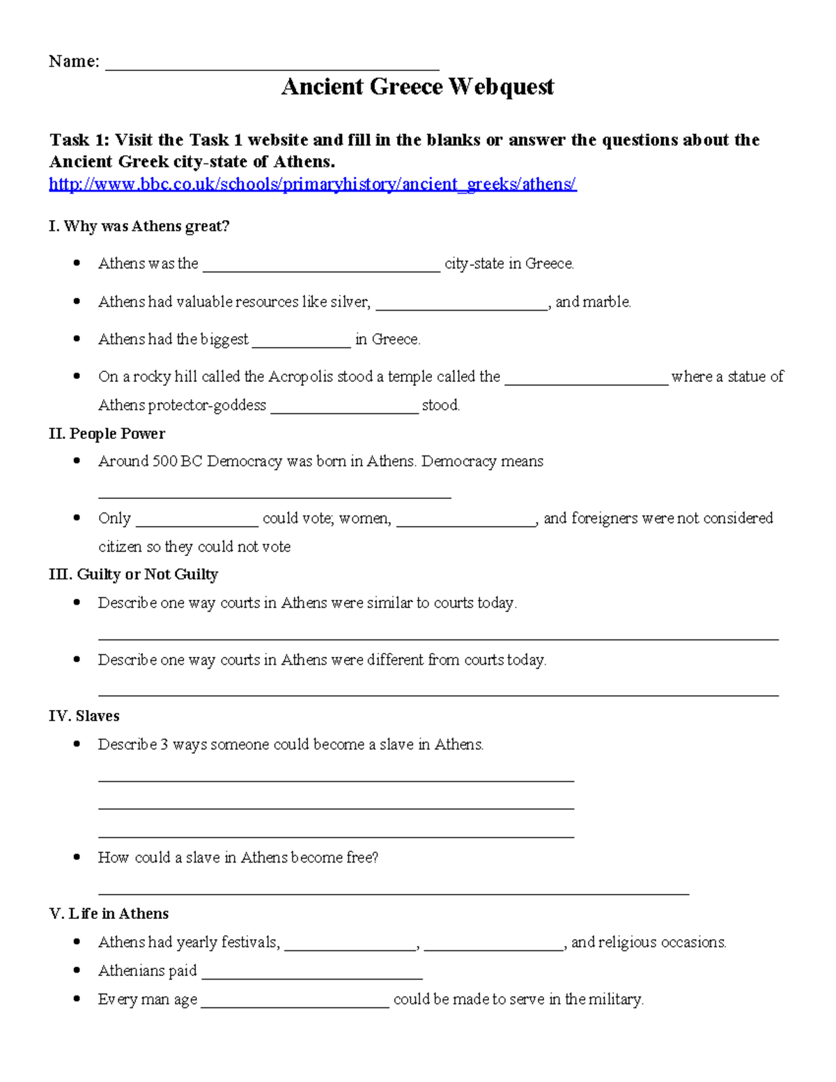 Ancient Greece Webquest: Interactive Tasks and Discoveries - Studocu