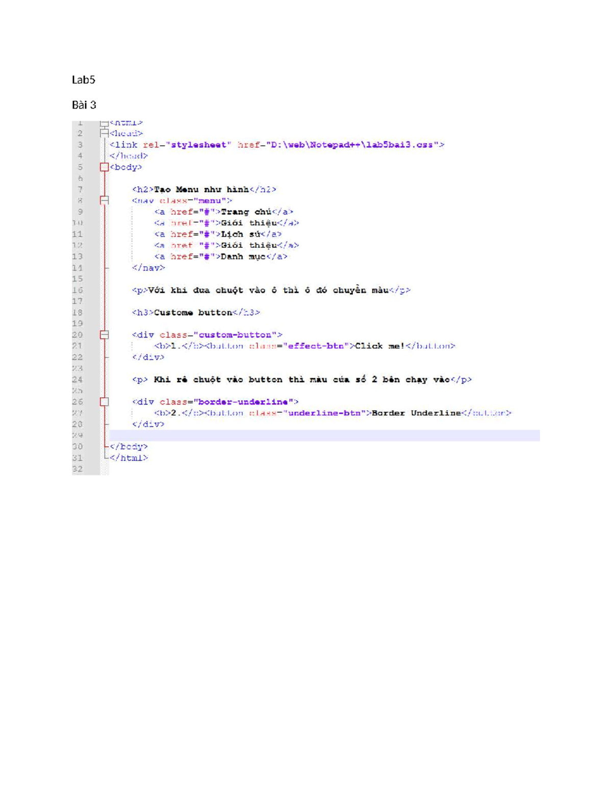 Lab 5: Giao Diện và Tương Tác với Menu trong HTML/CSS - Studocu