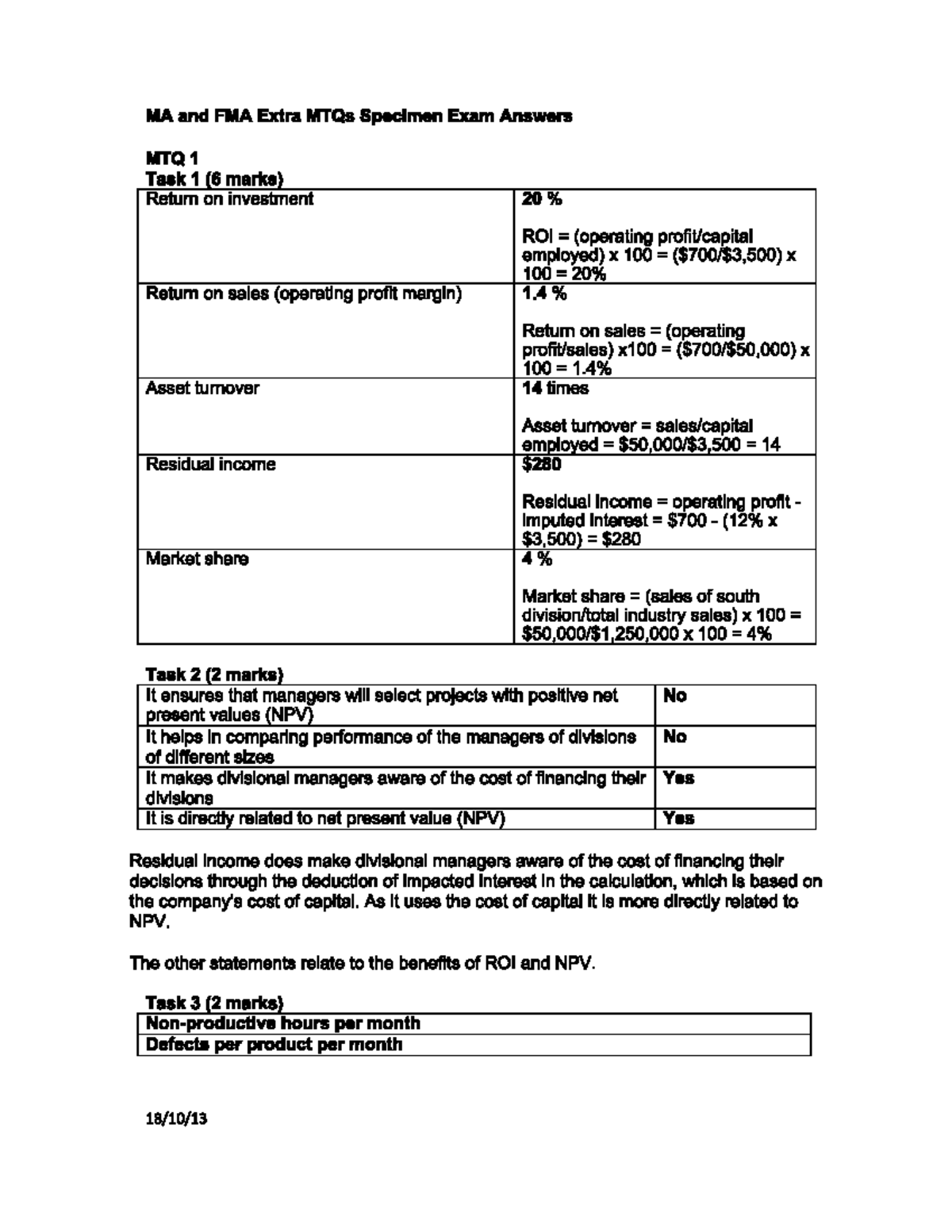 MA & FMA Extra MTQs Specimen Exam Answers (Midterm Practice) - Studocu