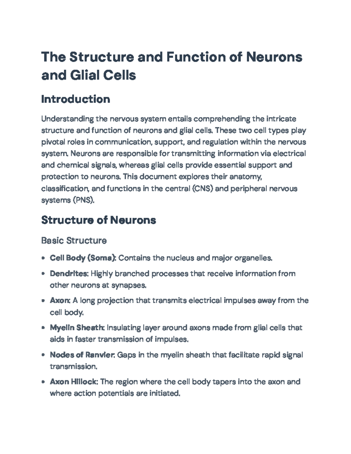 Understanding Neurons and Glial Cells: Structure and Function - The Structure and Function of ...