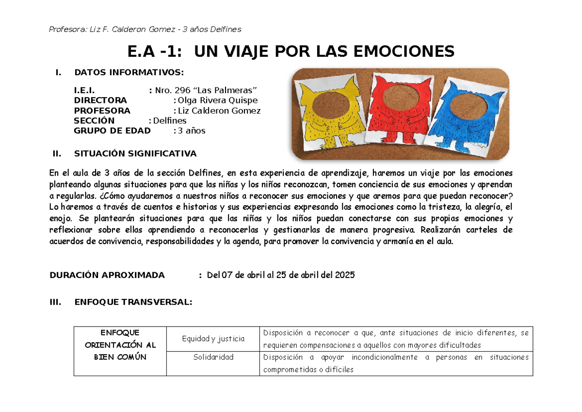 E.A. 01 UN Viaje POR LAS Emociones - E -1: UN VIAJE POR LAS EMOCIONES I ...