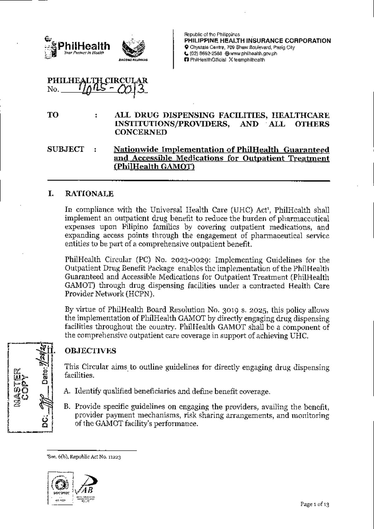 PhilHealth Circular PC No. 2023-0029: Guidelines for GAMOT Program ...
