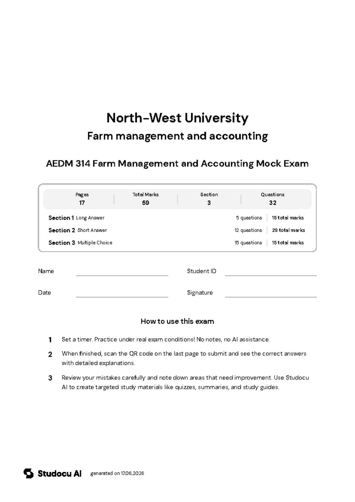 AEDM 314 Farm Management Mock Exam - Studocu