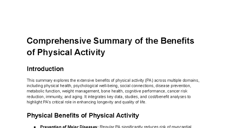 Lecture 2: Comprehensive Summary of Physical Activity Benefits - Studocu