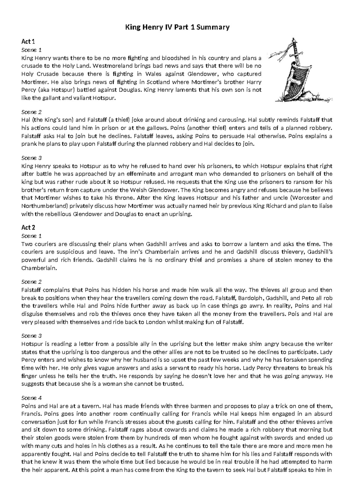 King Henry IV Part 1: Comprehensive Summary and Analysis - Studocu