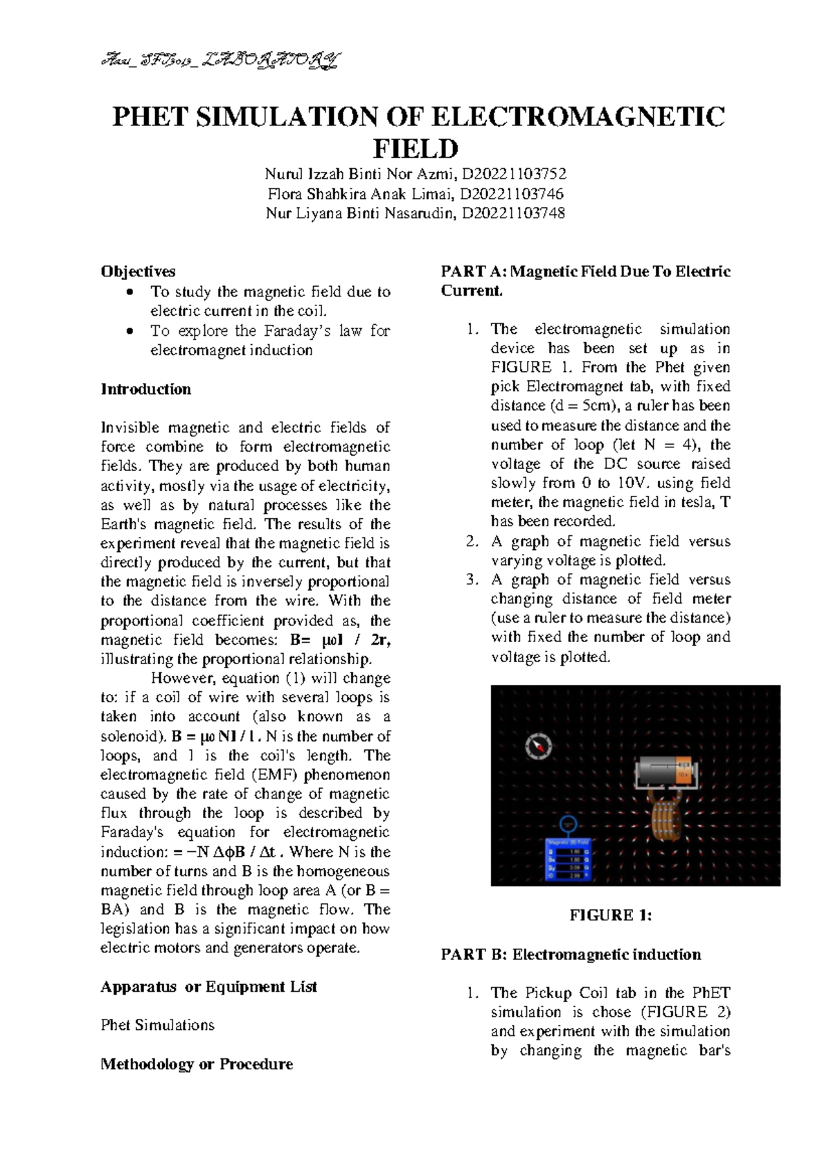 SFT 3013 Final Lab Report on PHET Electromagnetic Simulation - Studocu