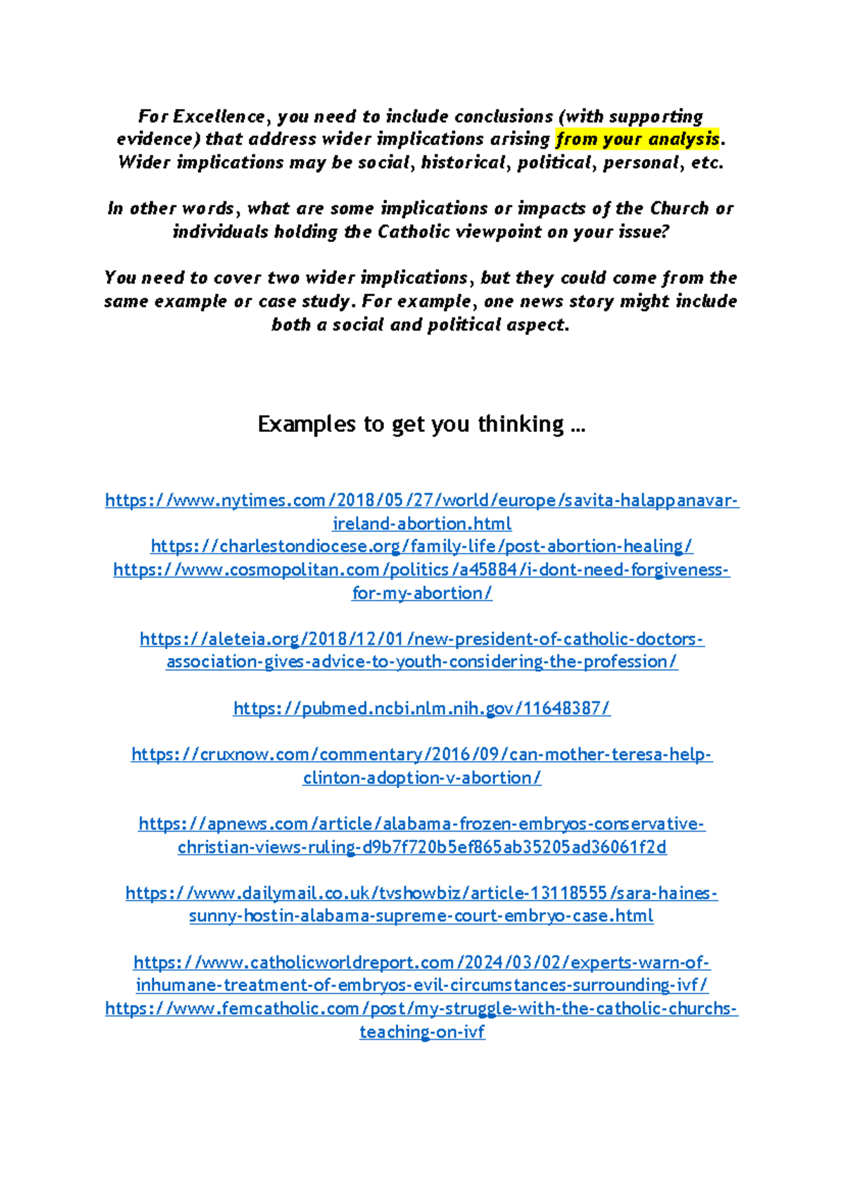 Wider Implications Guidance (Excellence) - For Excellence, you need to ...