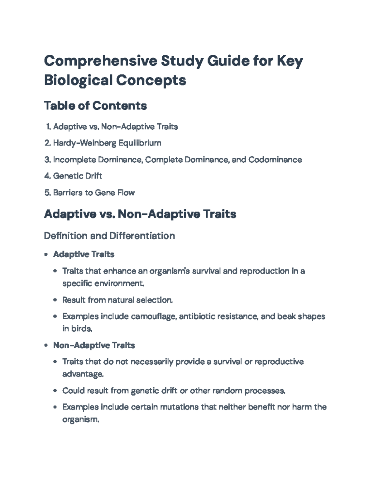 Comprehensive Study Guide for BIO 101: Evolutionary Concepts ...