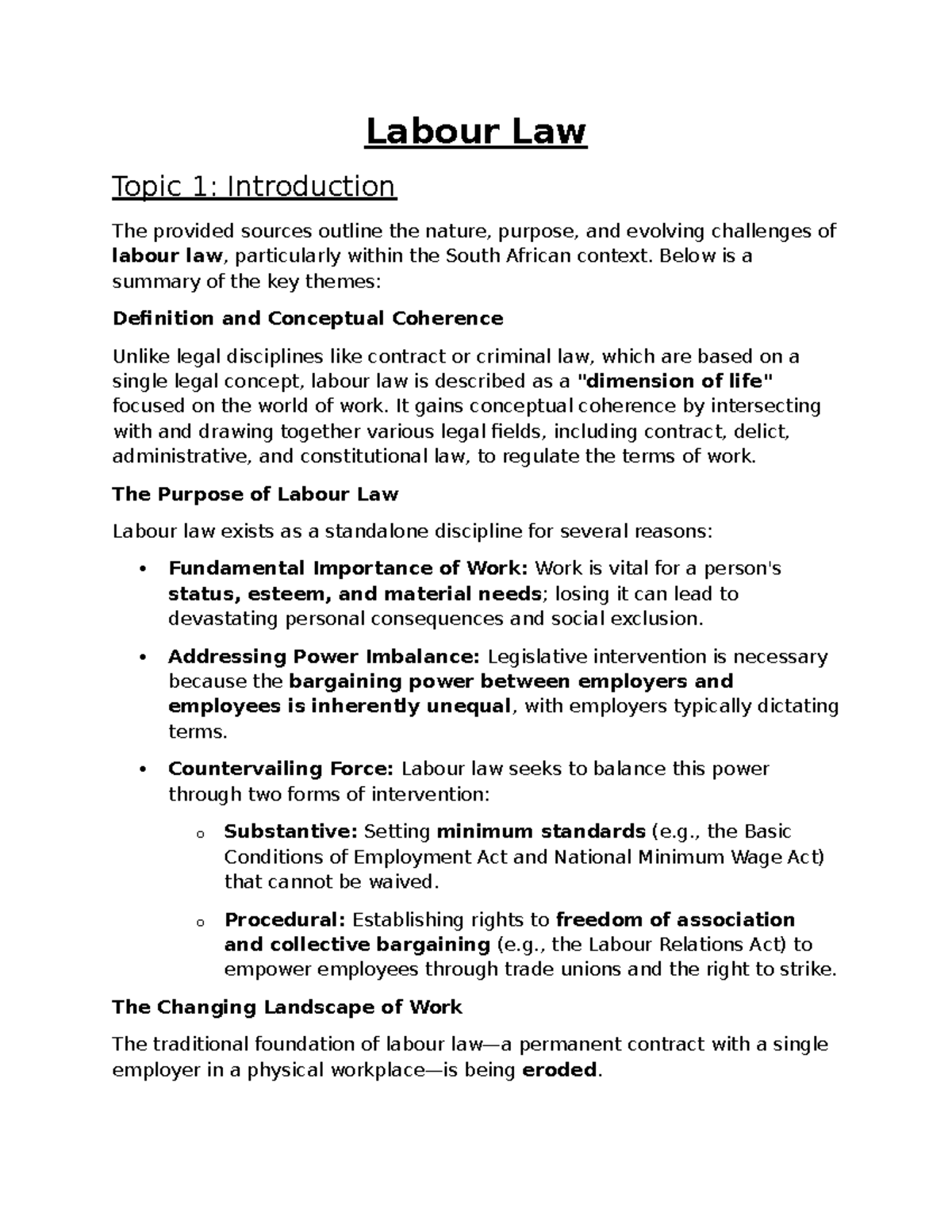Labour Law (LL101): Introduction to Employment Relationships - Studocu