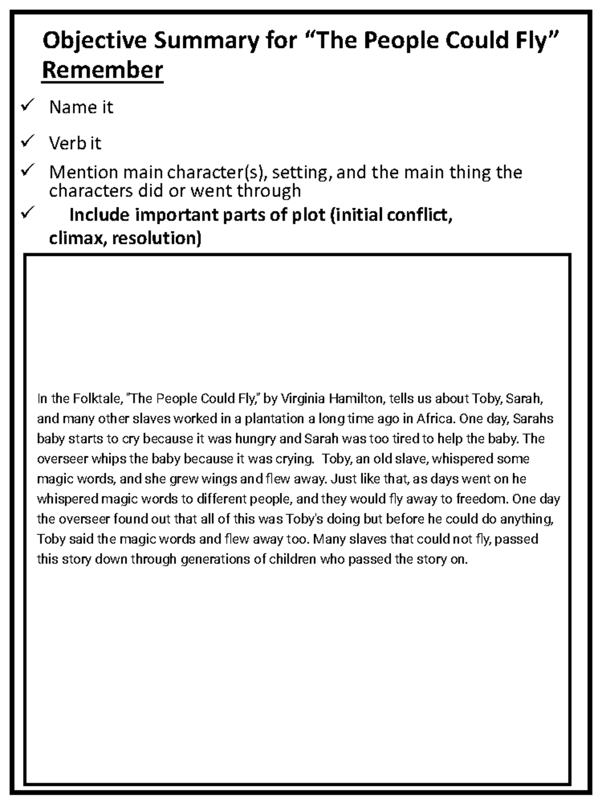 Summary of the poeple could fly - Remember Name it Verb it Mention main ...