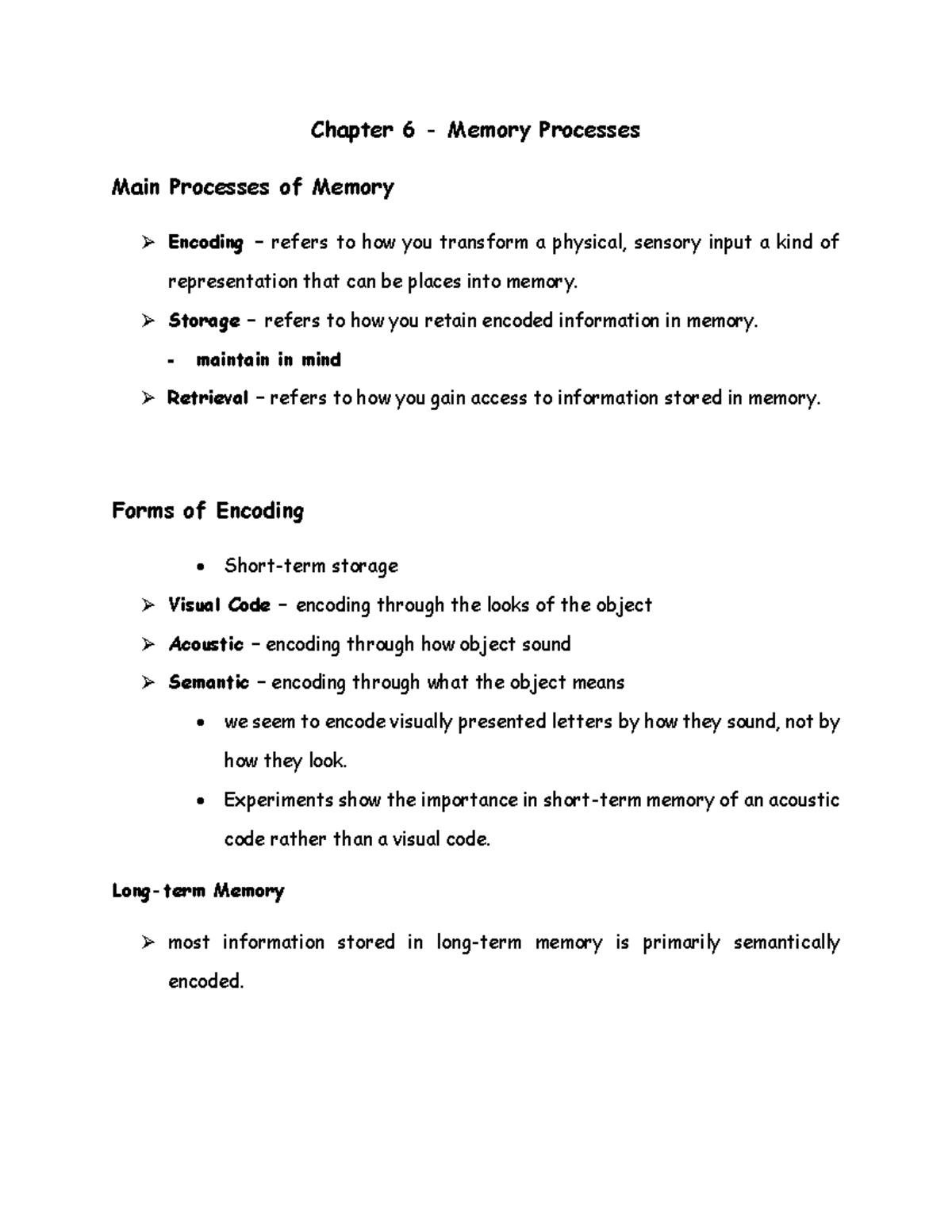 C6 - Memory Processes - Cognitive Psychology Course - Chapter 6 - Memory Processes Main ...