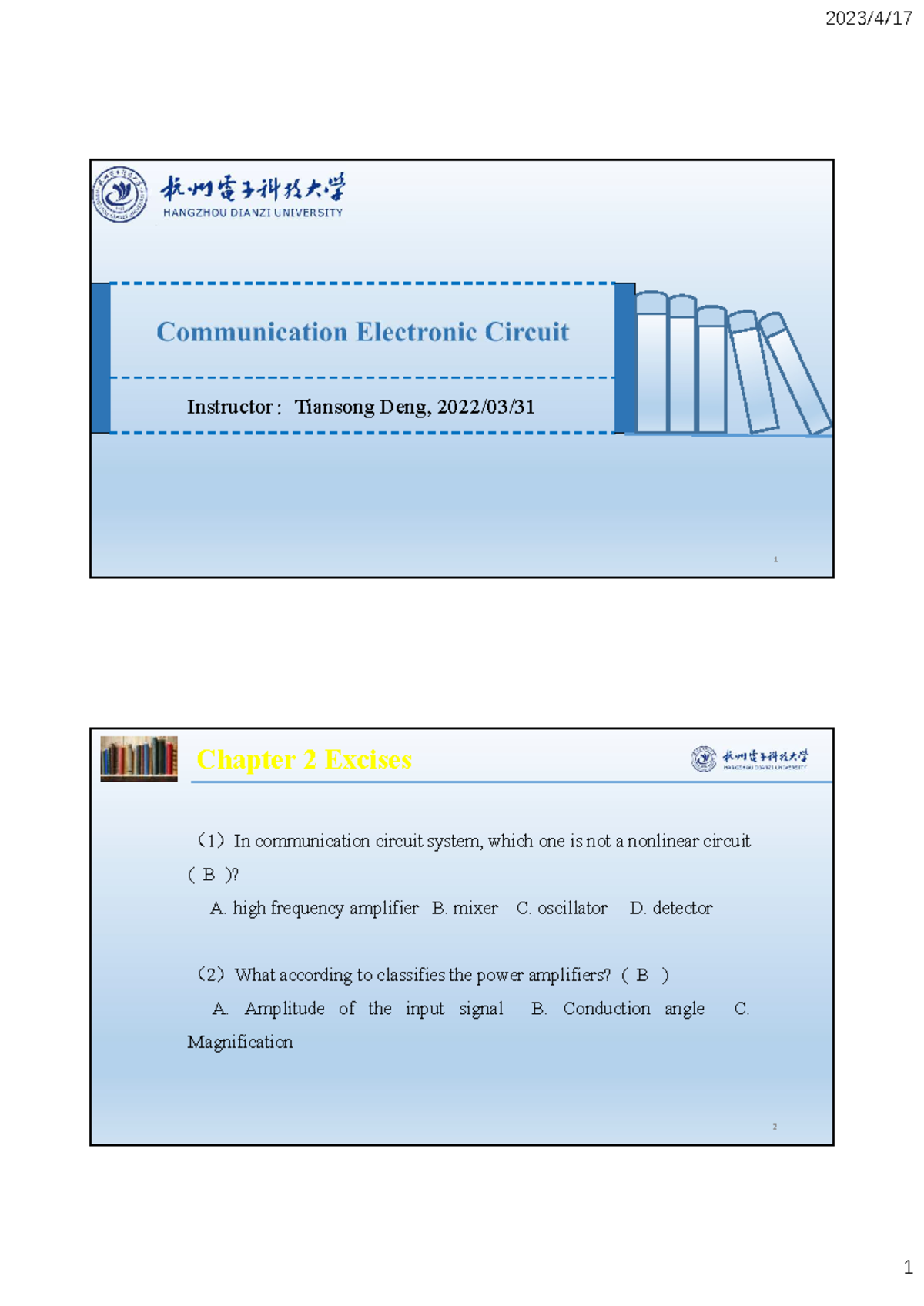 Chapter 2 Exercises on Electronic Communication Circuits (ECE 101) - Studocu