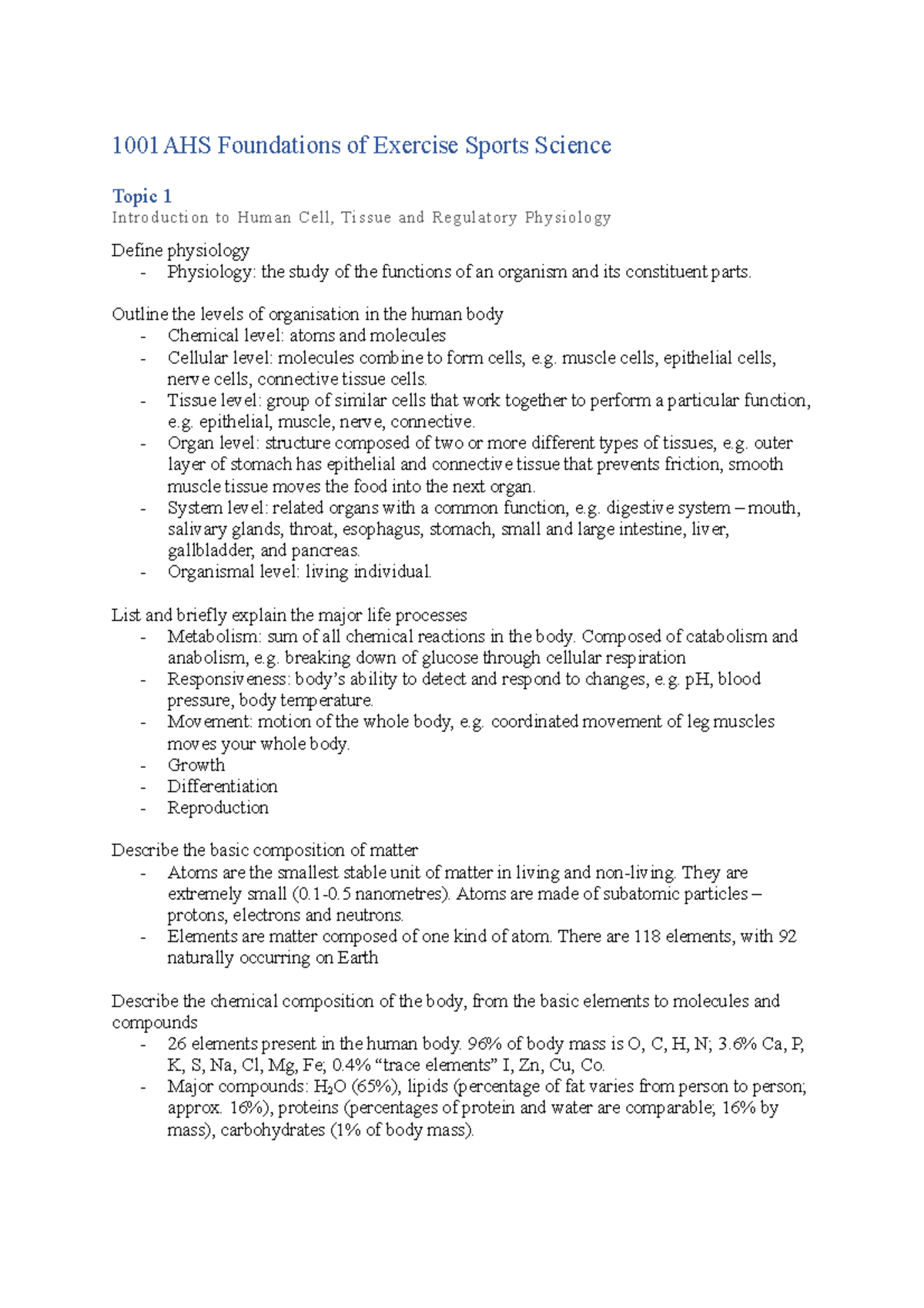 1001AHS Module 1: Summaries on Foundations of Exercise Science - Studocu