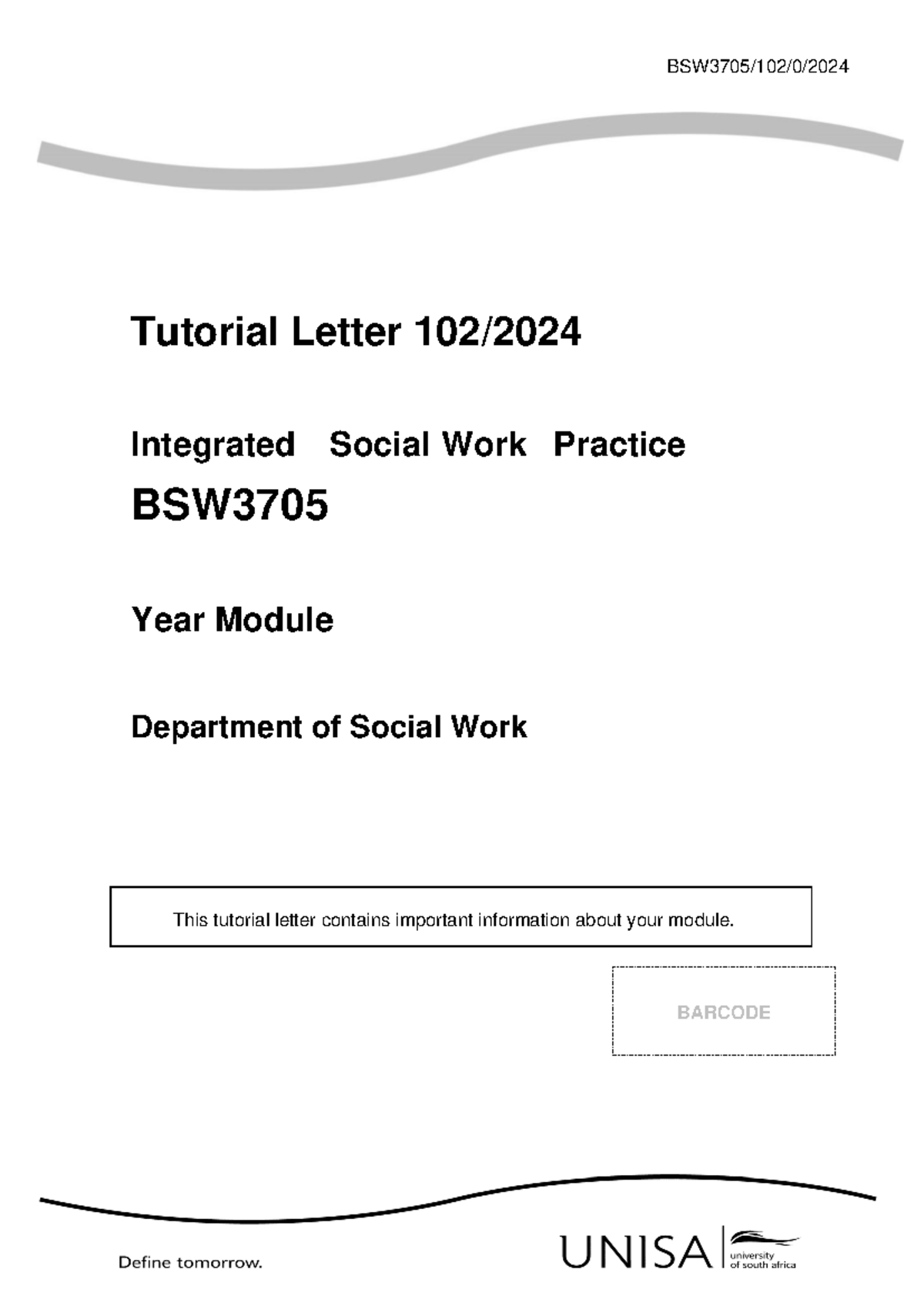BSW 3705 - Tutorial Notes for Integrated Social Work Practice 2024 ...