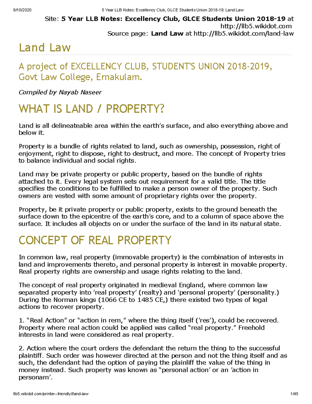 5 Year LLB Land Law Notes: Comprehensive Overview and Key Concepts ...