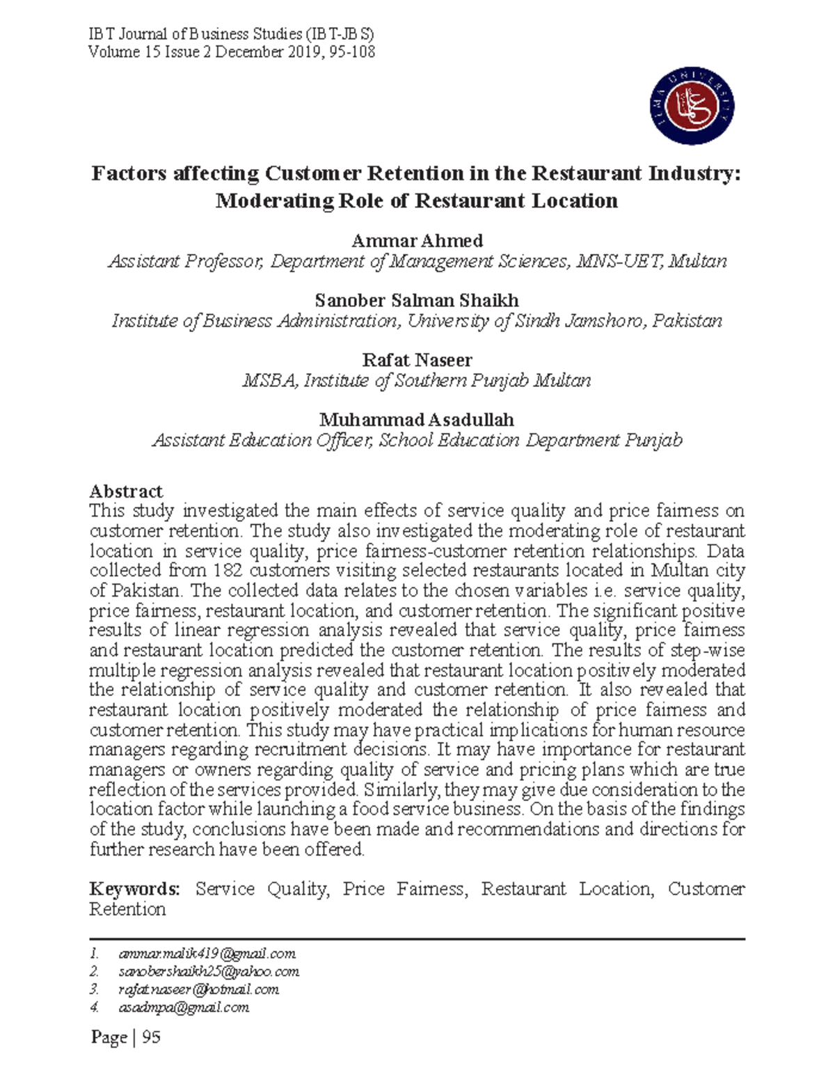 Factors Influencing Customer Retention: The Moderating Role of Location ...
