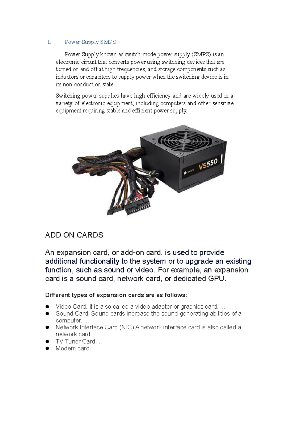 Power Supply SMPS and Add-On Cards Overview - Studocu