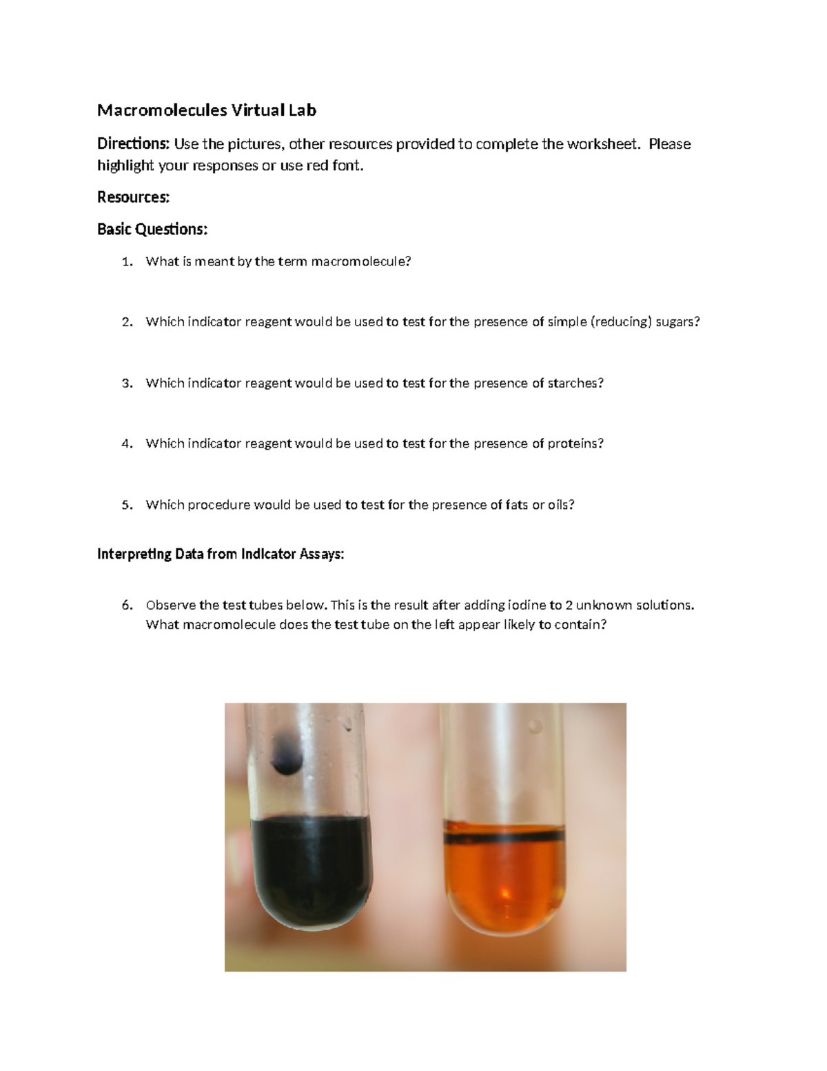 Macromolecules Virtual Lab Directions and Worksheet Guide - Studocu