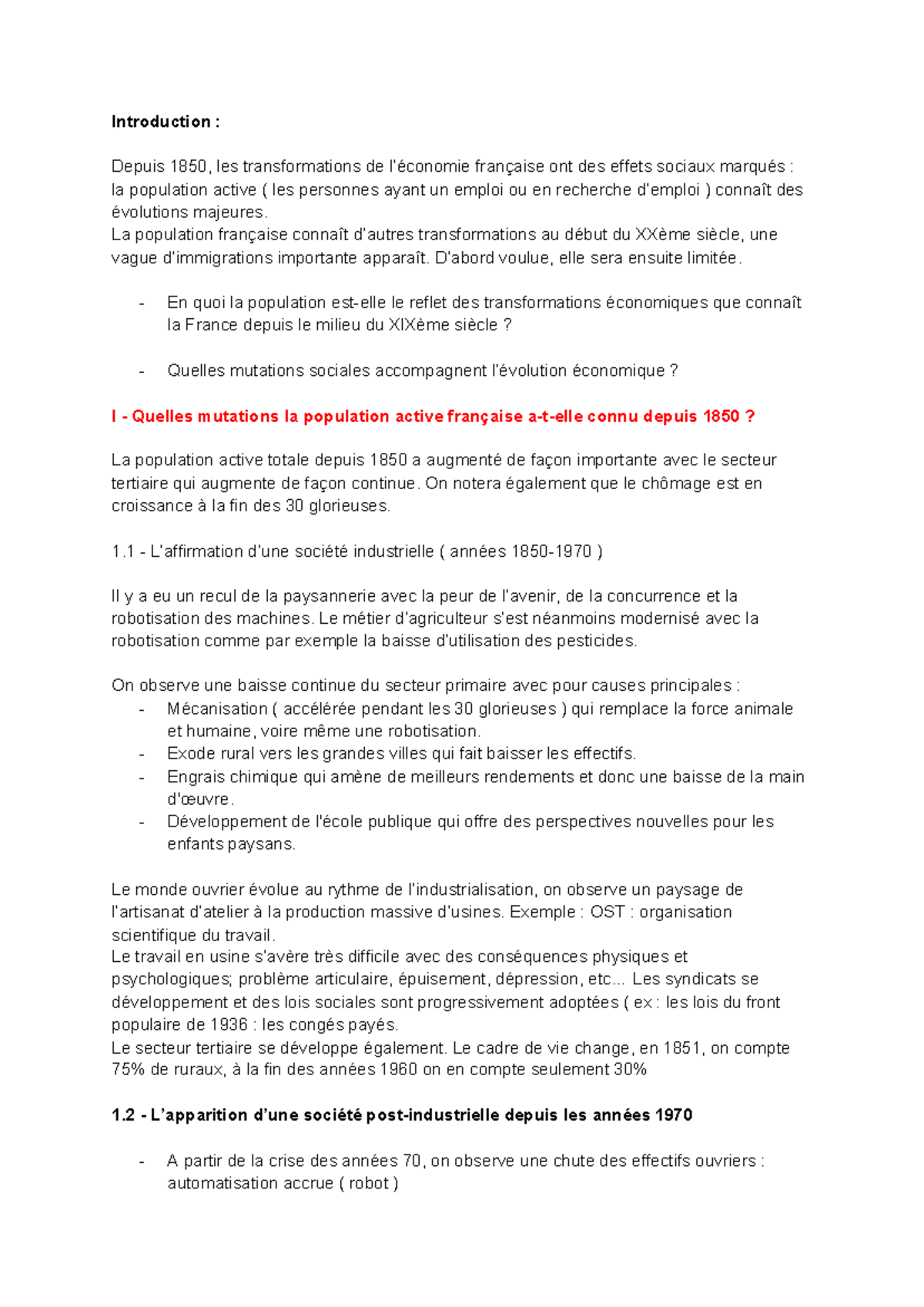 Cour Chapitre 2 Les mutations des sociétés depuis 1850 - Introduction ...