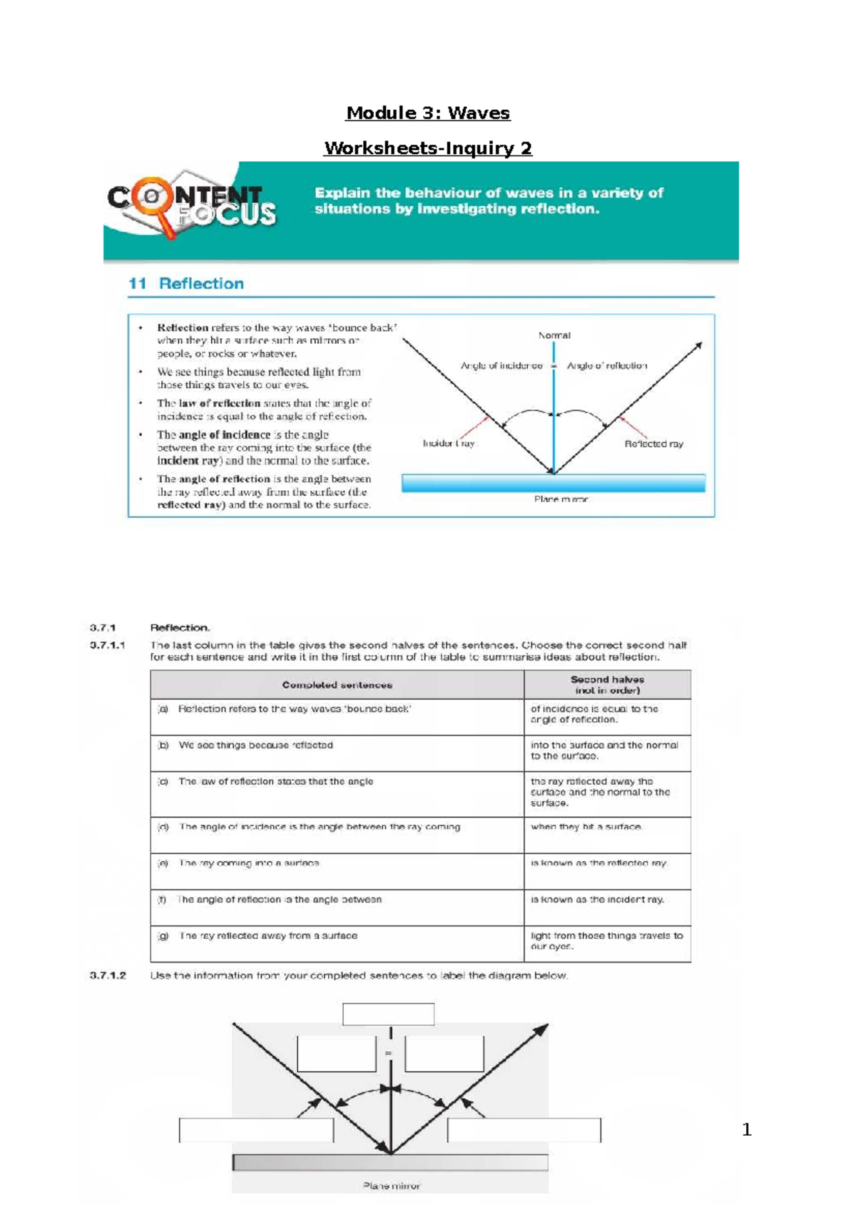 Module 3: Inquiry 2 Worksheet on Waves - Studocu