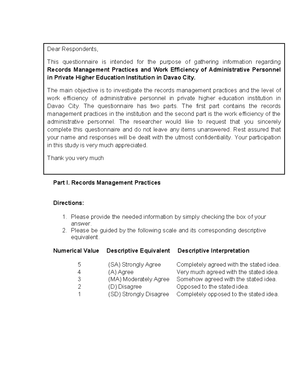 Survey Questionnaire on Records Management Practices & Work Efficiency ...