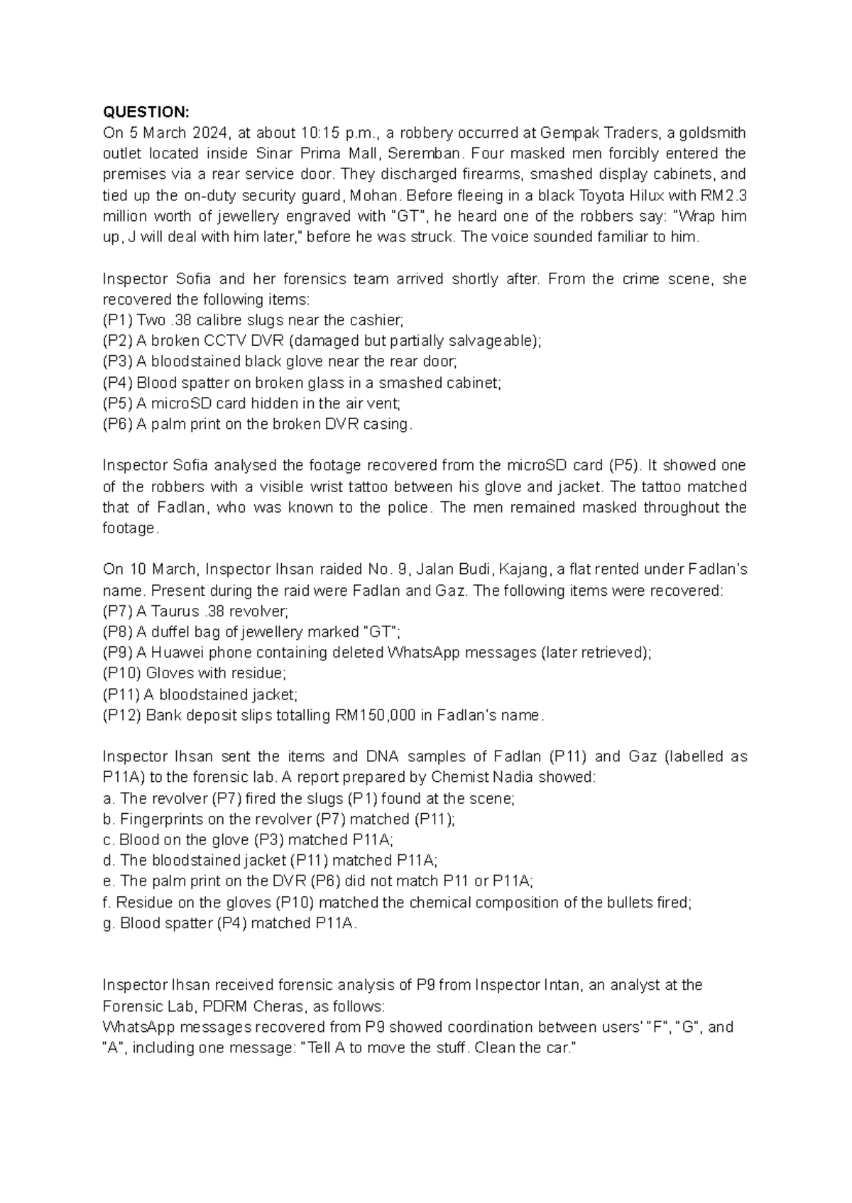 CPC II - Assignment: Robbery Case Analysis and Forensic Evidence - Studocu