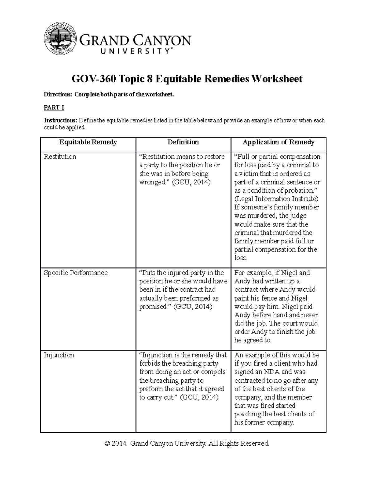 GOV 360 R T8 Equitable Remedies Worksheet - Week 8 Analysis - Studocu