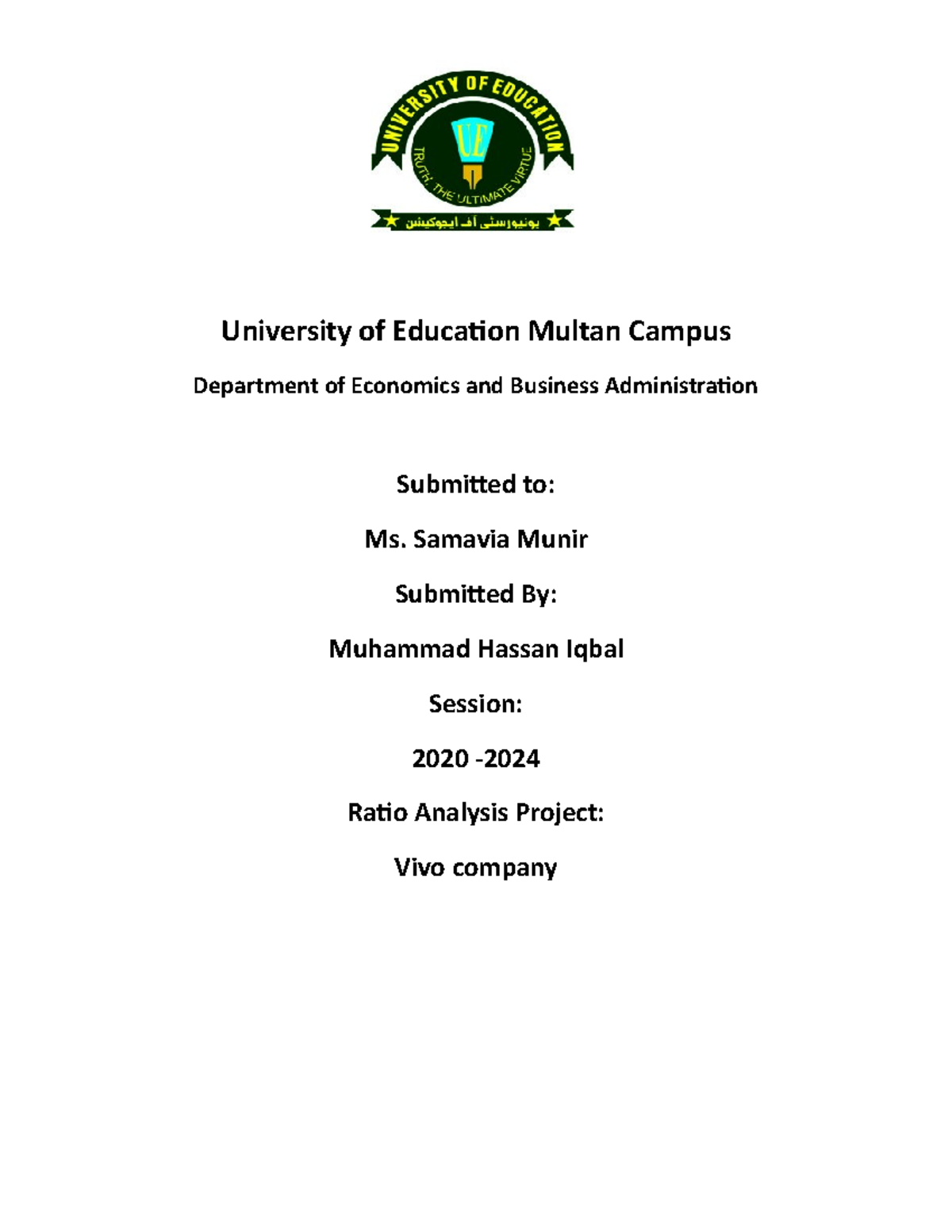 Ratio Analysis of Vivo Company: A Comprehensive Study (EBA 2020) - Studocu