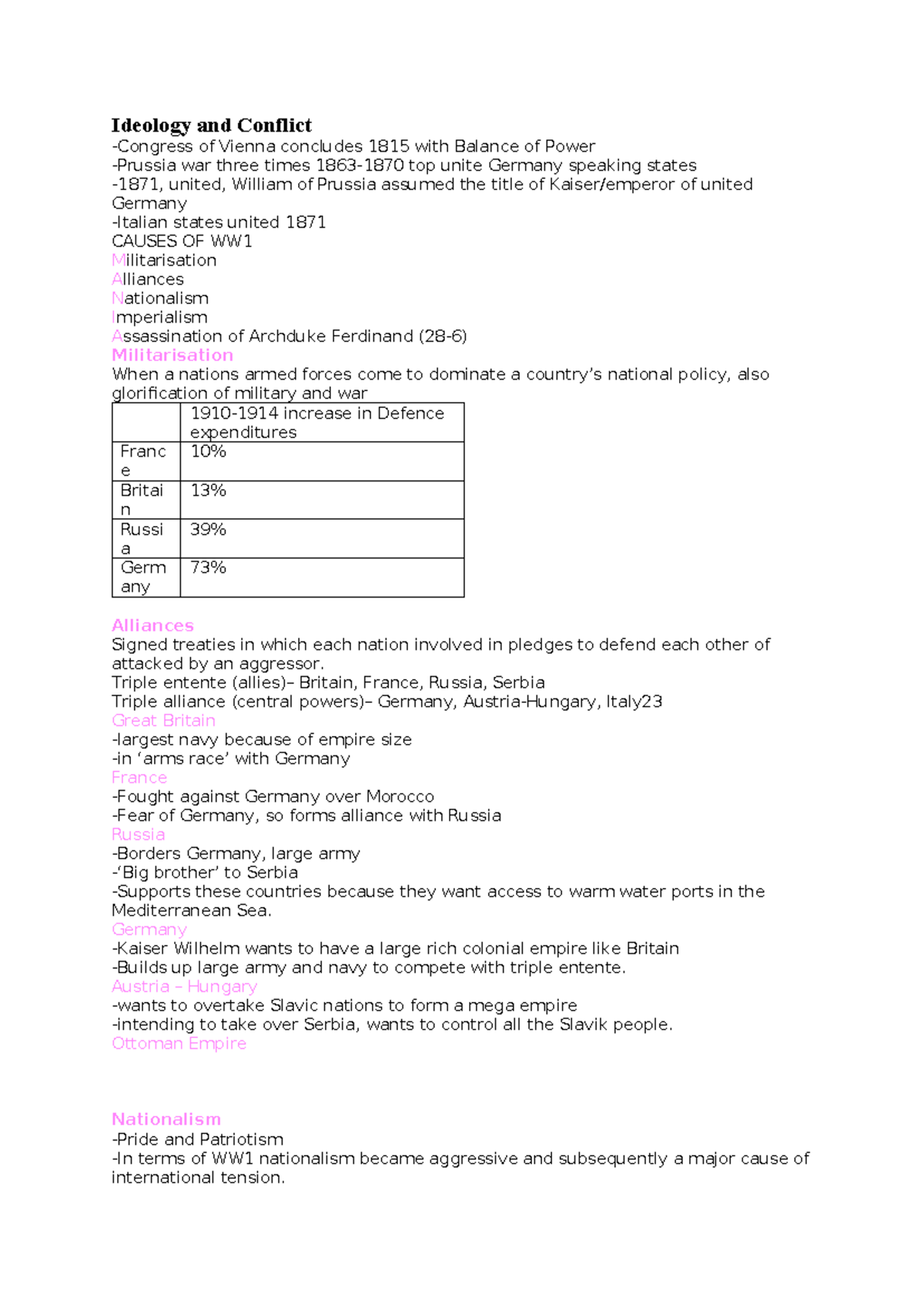 AOS1 Unit One Notes: Causes of WW1 & Weimar Republic Insights - Studocu