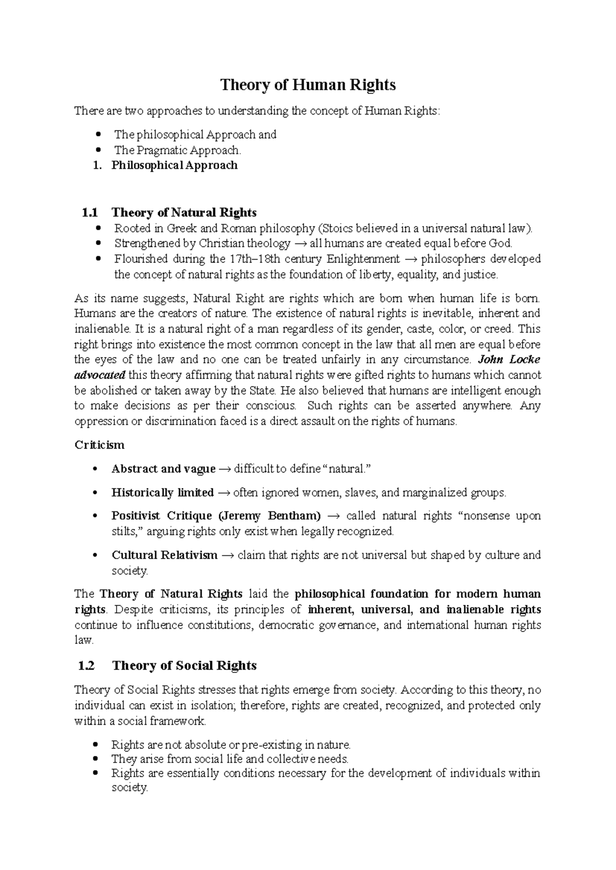 Human Rights Theories: Philosophical & Pragmatic Approaches - Studocu