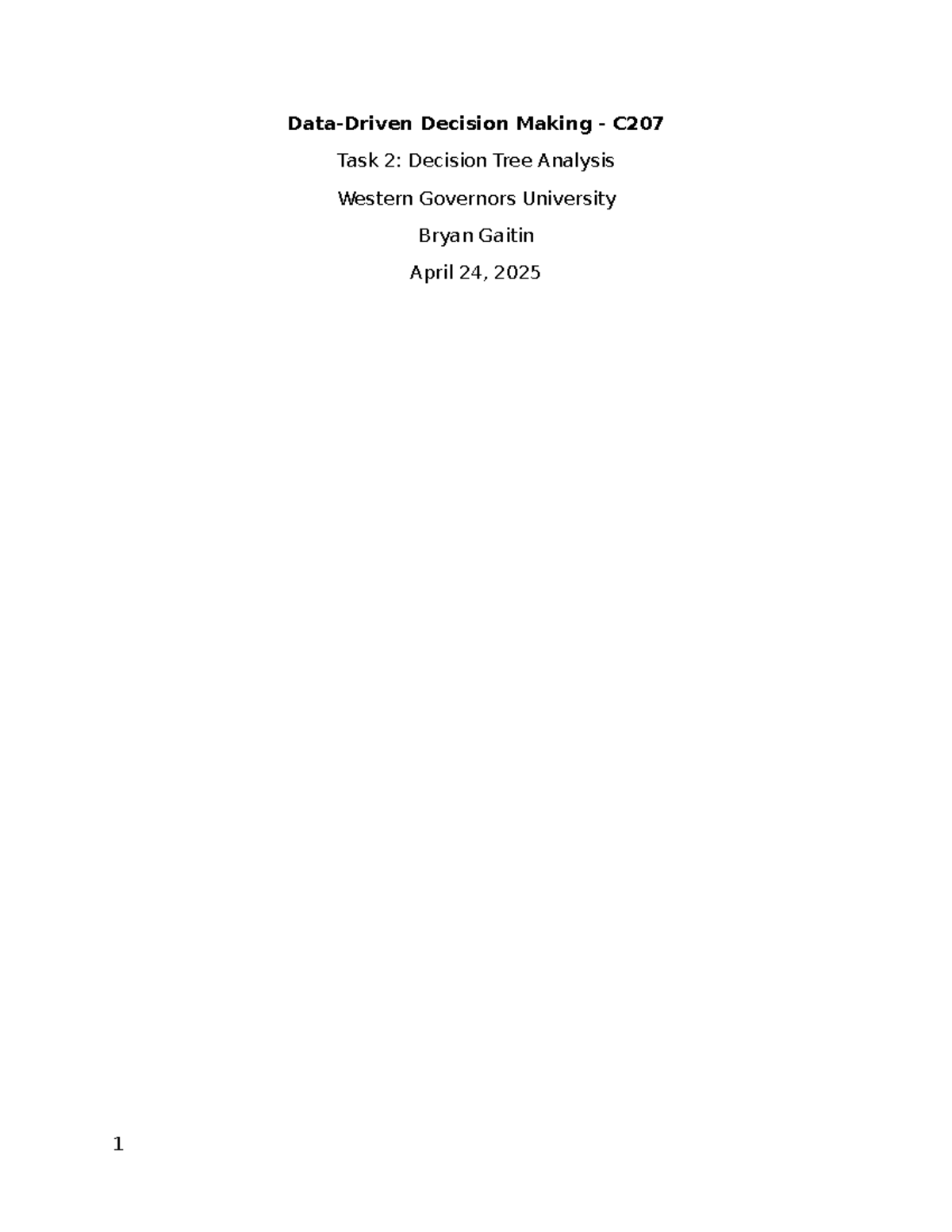 WGU C207 Task 2: Decision Tree Analysis for Drug Development Strategy - Studocu