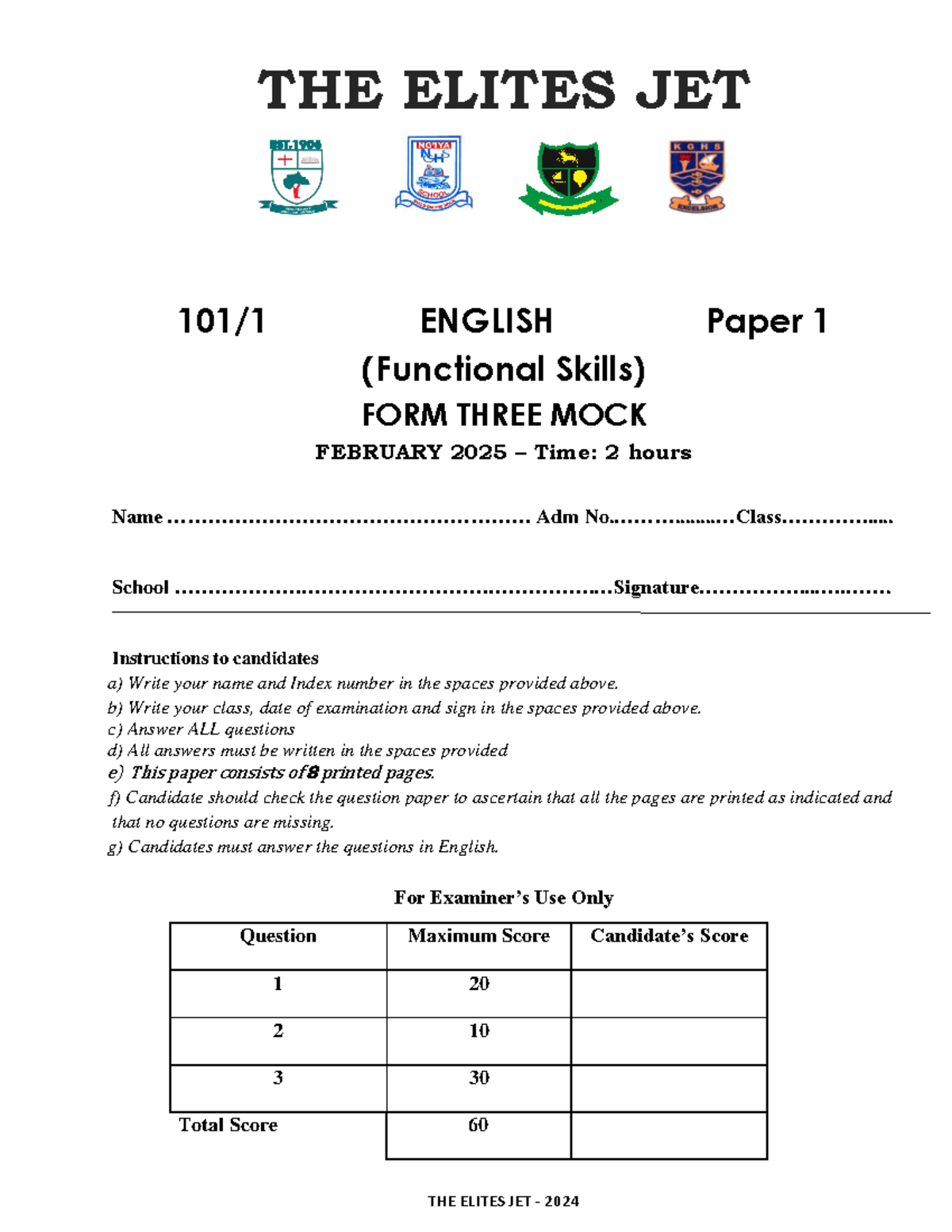 F4 Functional Skills English Mock Exam Paper 1 - Feb 2025 - Studocu