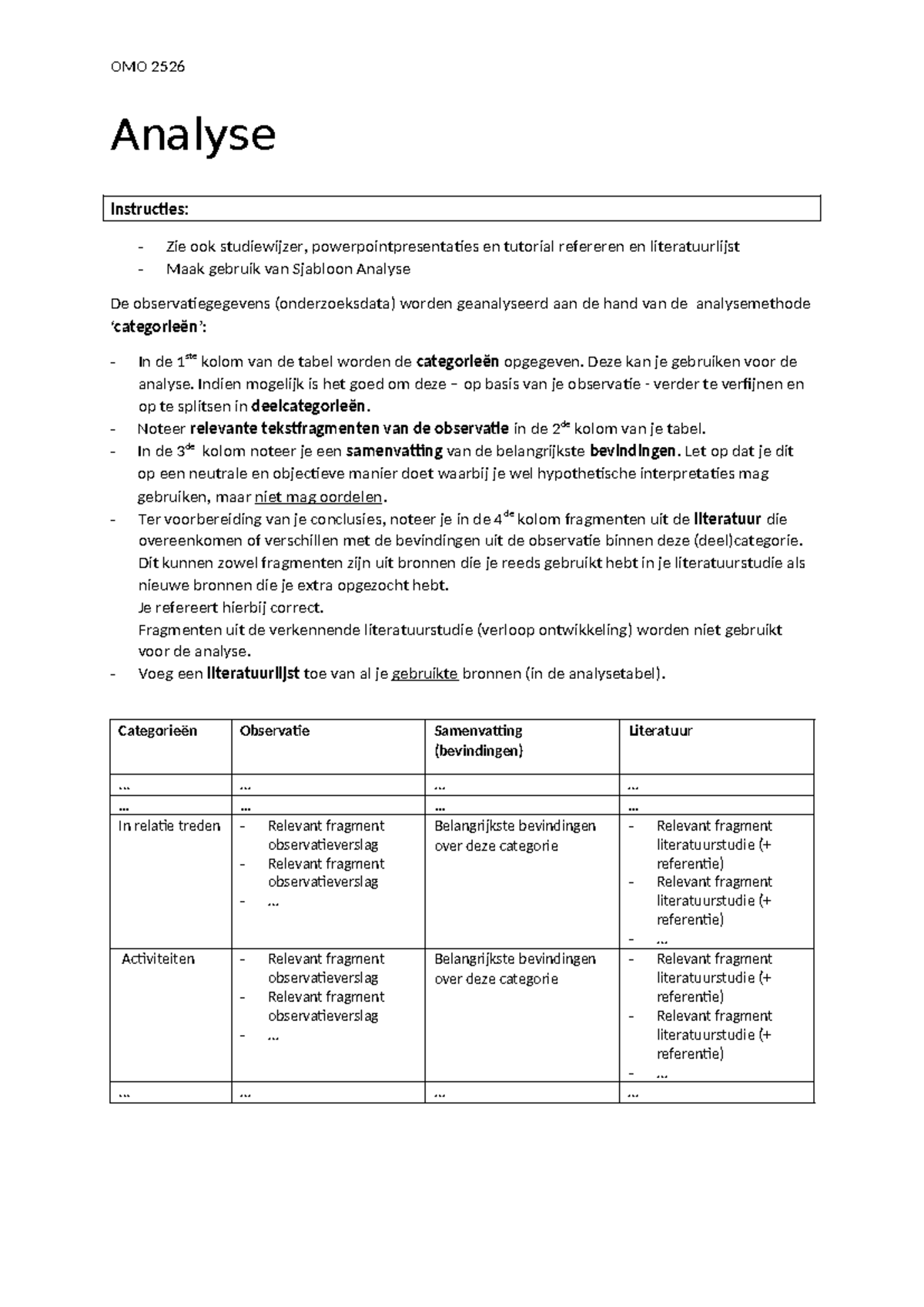 OMO 2526 Analyse - Instructies voor Observatiegegevens - Studocu